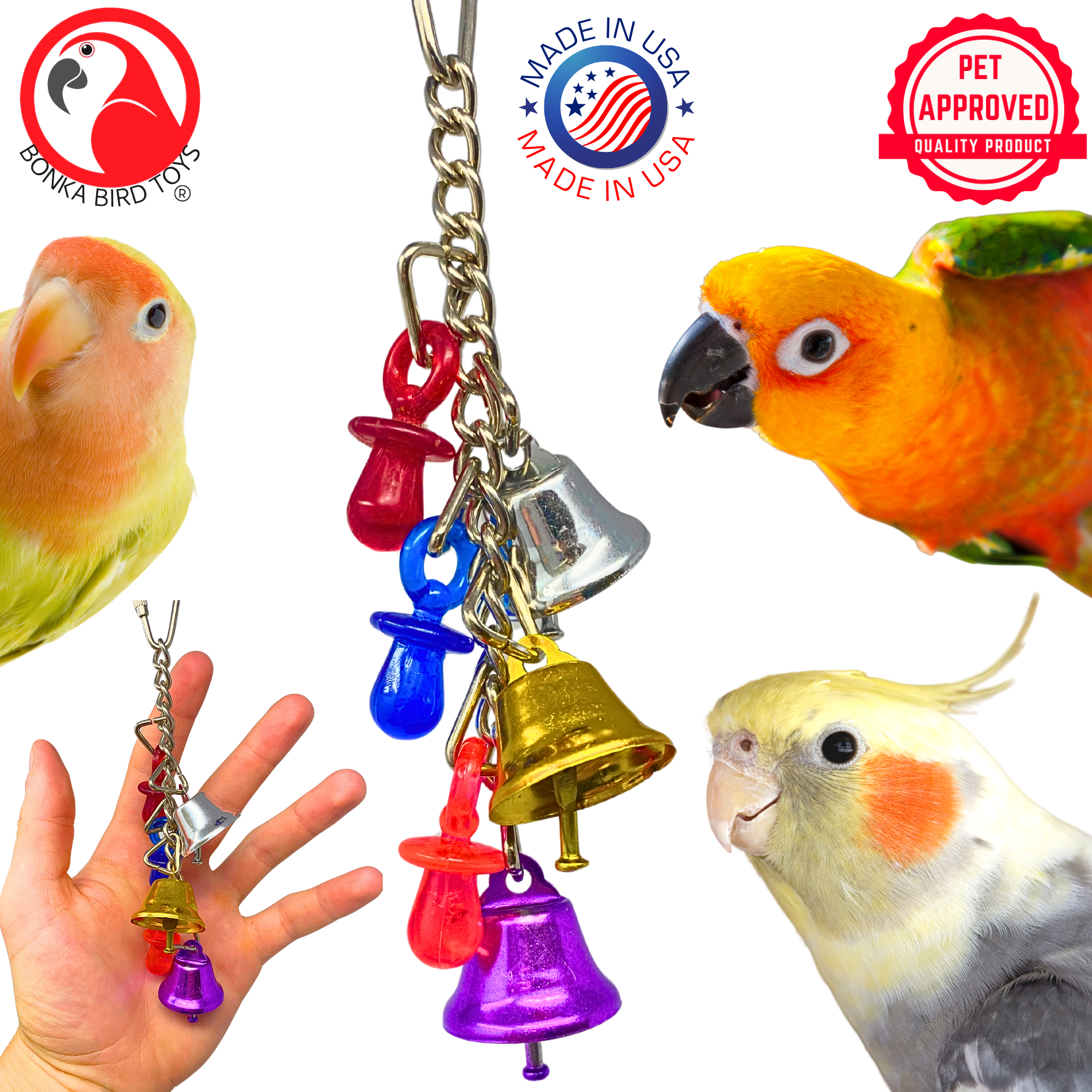 Bonka Bird Toys 1107 Jingle Bells Small Durable Tug and Pull Parrot ...