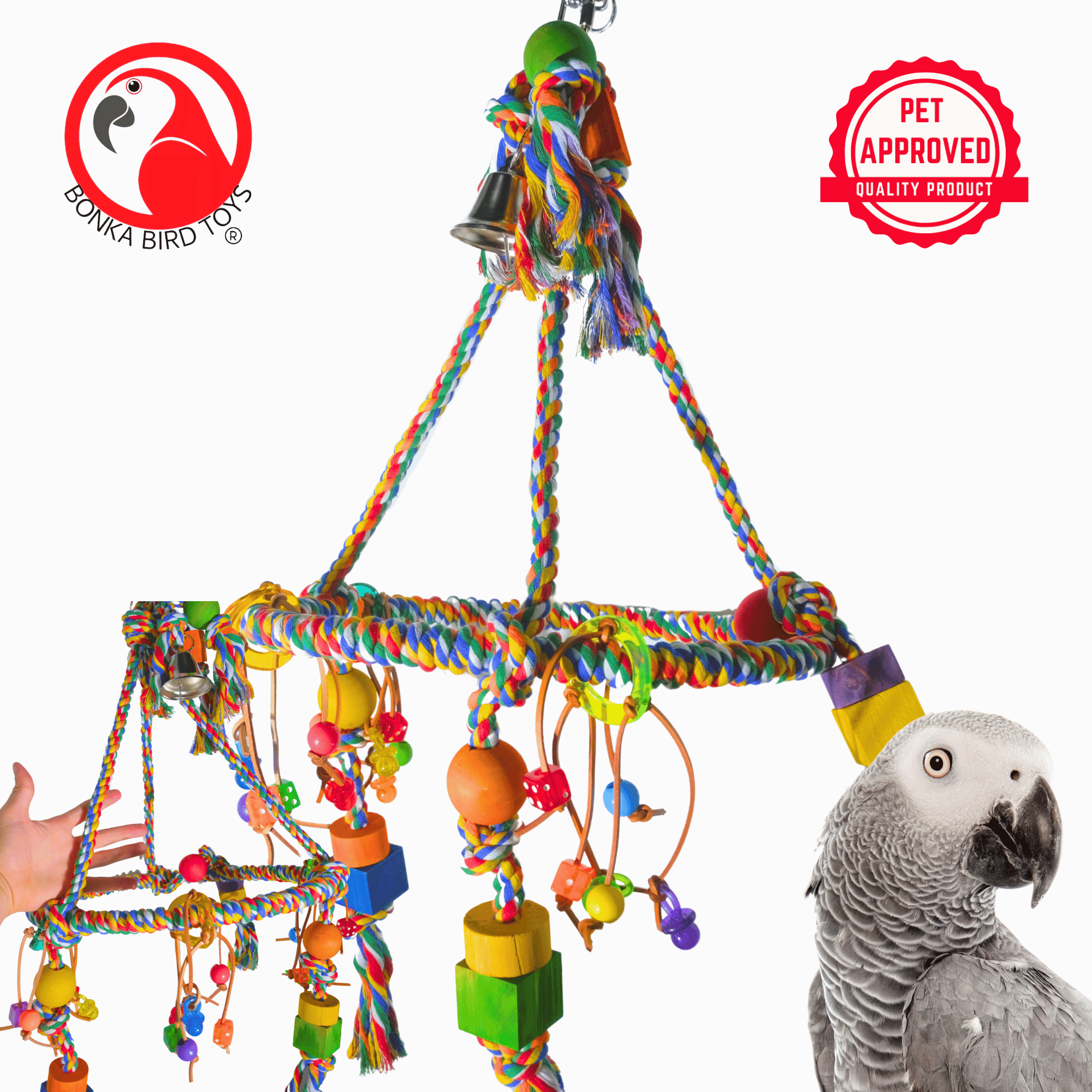 Bonka Bird Toys 1111 Huge Pyramid Rope Swing Charm Perch Parrot Cage Toy - Walmart.com