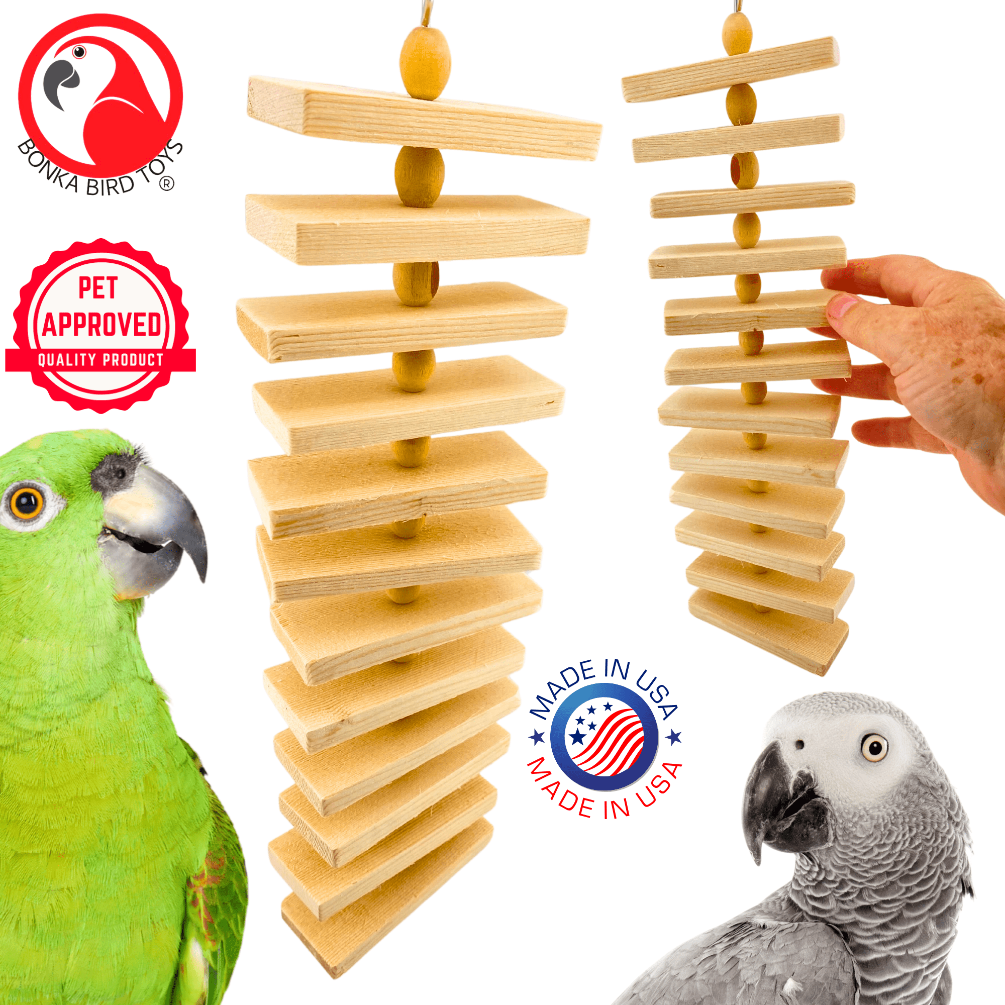 Bonka Bird Toys 1317 Large Natural Slat Chewer Spinning Wood Parrot ...