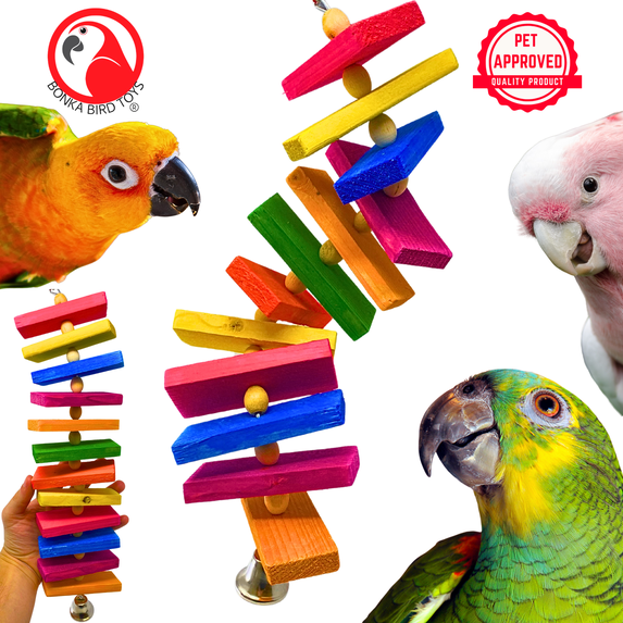 Bonka Bird Toys 2335 Large Slat Chewer Colored Wood Parrot Cage Toy ...