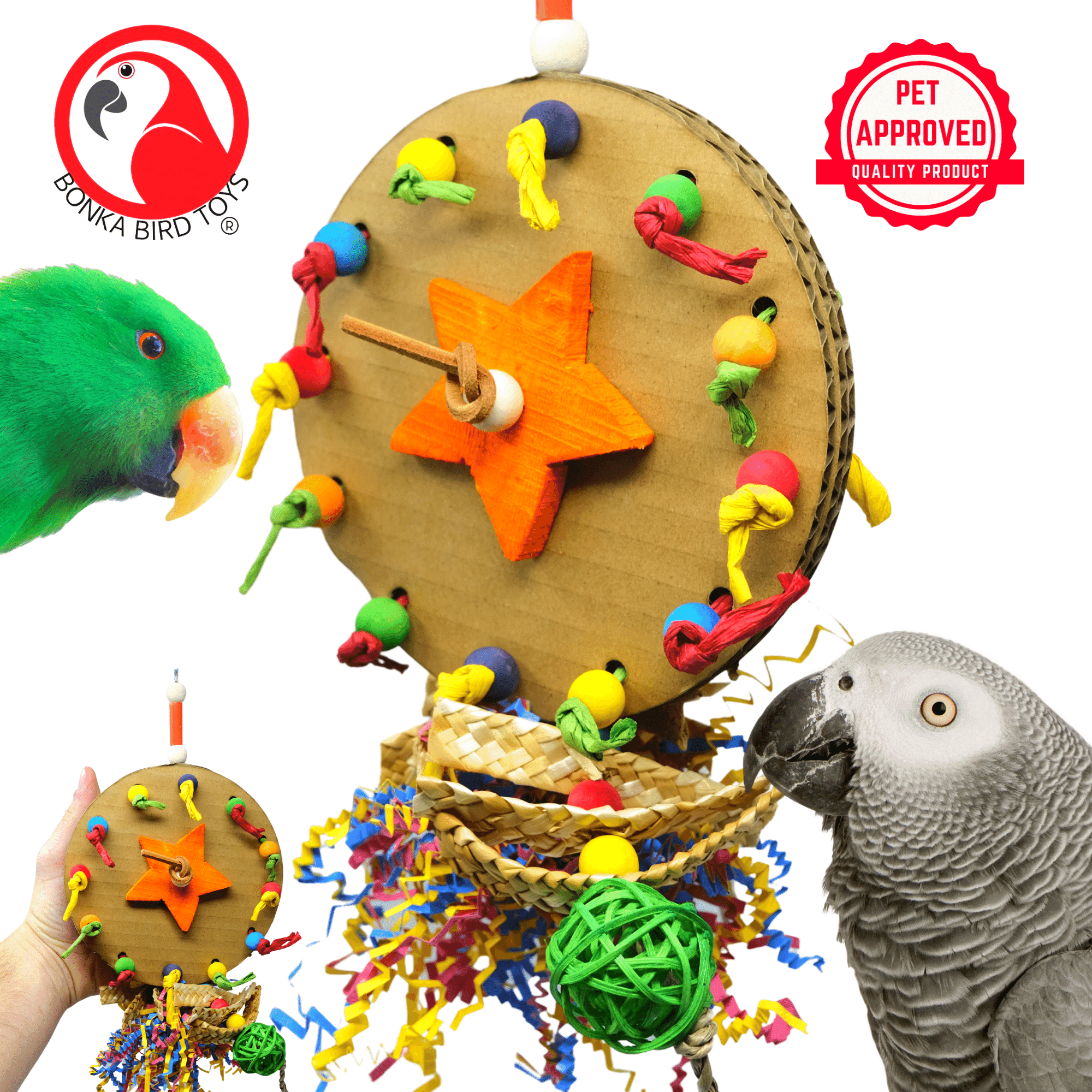 Bonka Bird Toys 2614 Party Paddle Chew Shred Forage Parrot Cage Toy ...