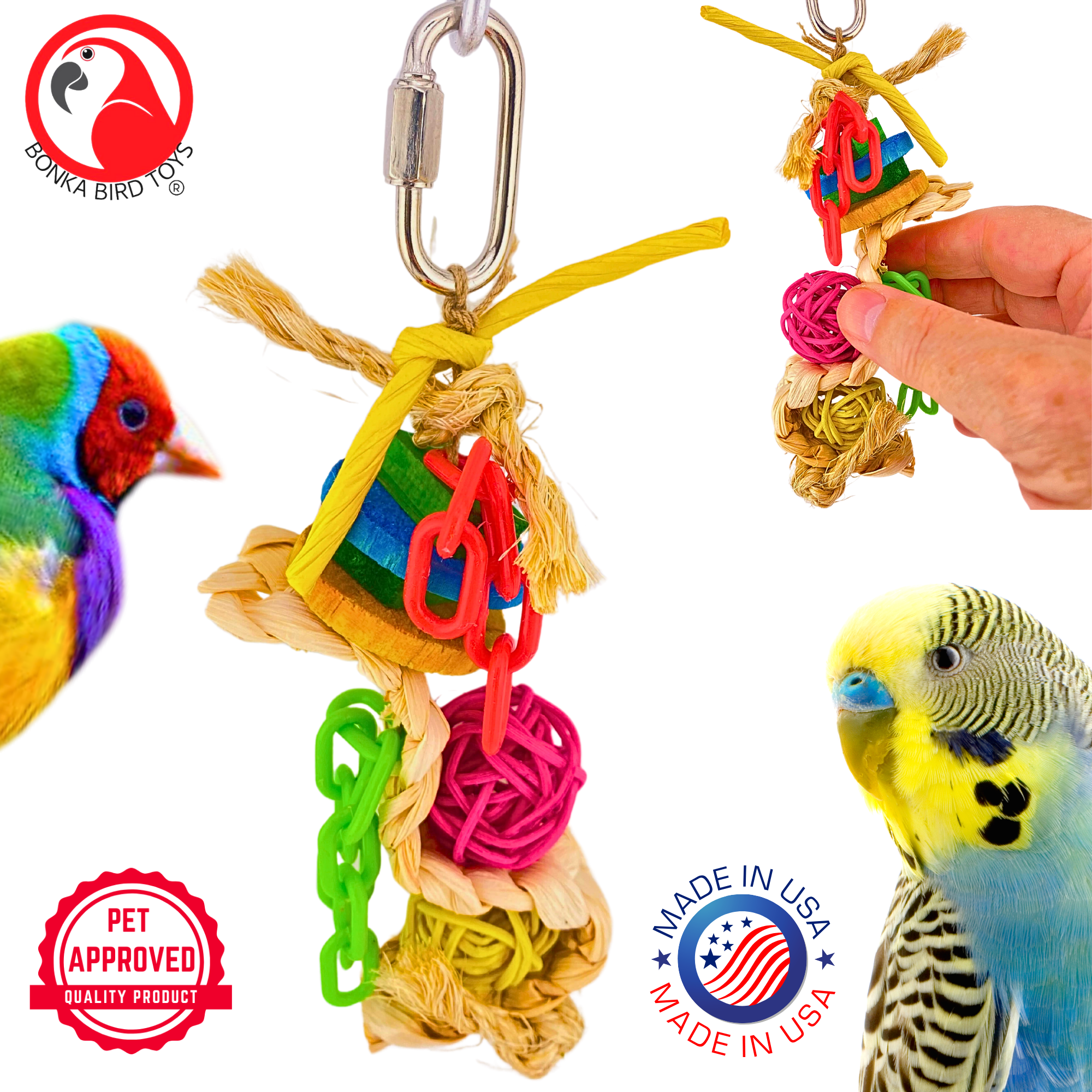 Bonka Bird Toys 2624 Wiggle Chain Mini Small Chew Shred Parrot Cage Toy ...