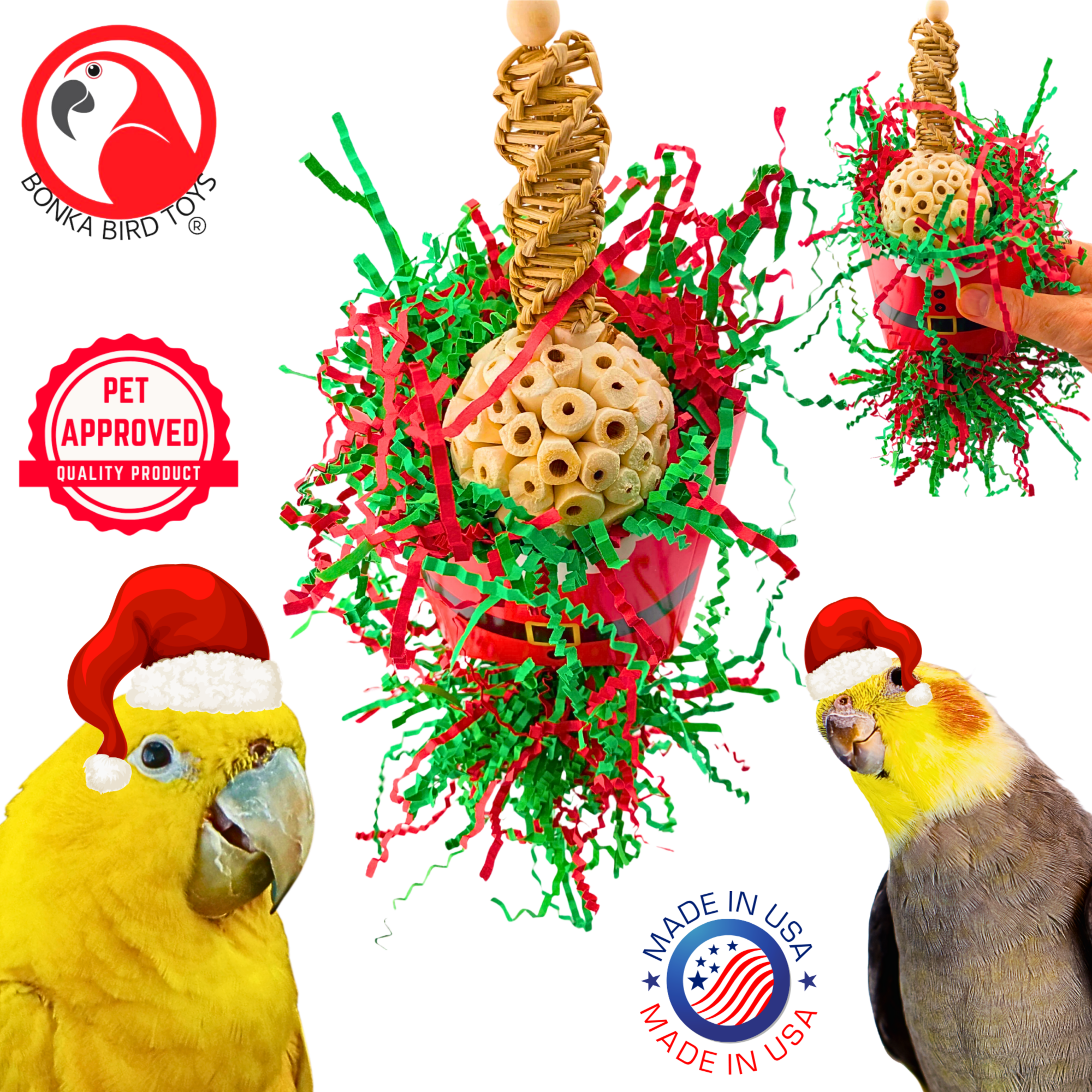 Bonka Bird Toys 2878 Crinkle Claus Forager Natural Chew Festive Parrot ...