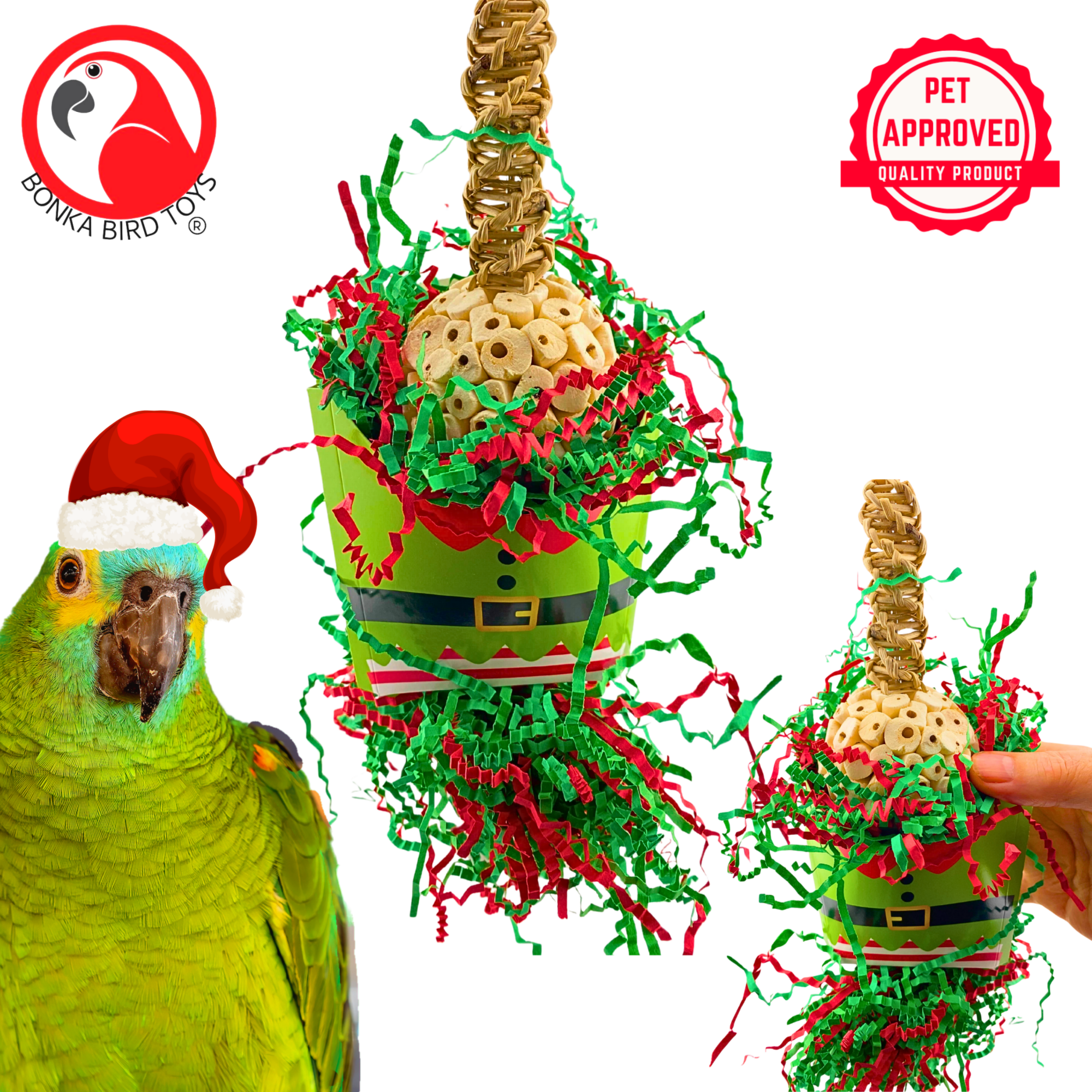 Bonka Bird Toys 2879 Crinkle Elf Forager Natural Festive Chew Parrot ...