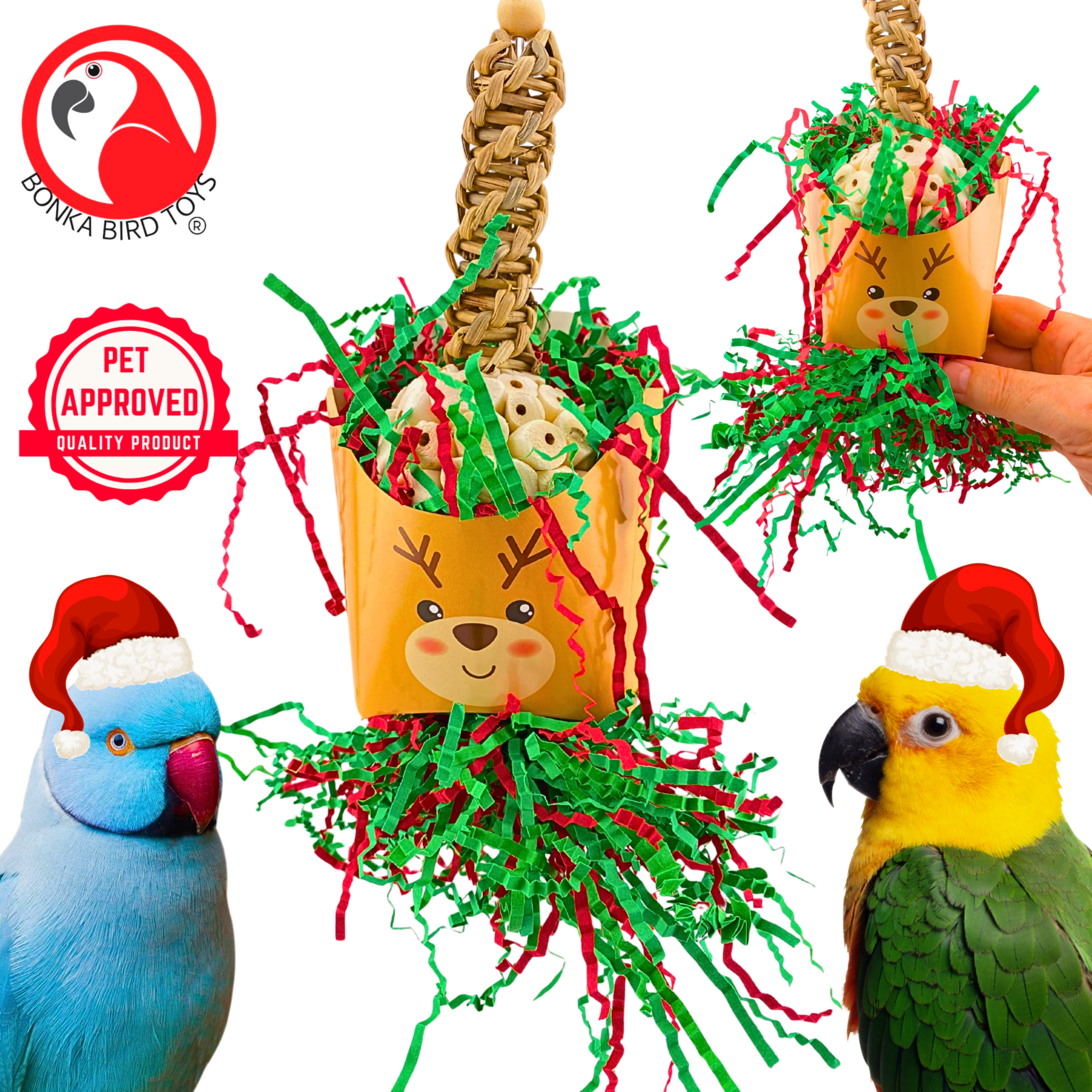 Bonka Bird Toys 3001 Crinkle Rudolph Forager Natural Chew Shred Parrot ...