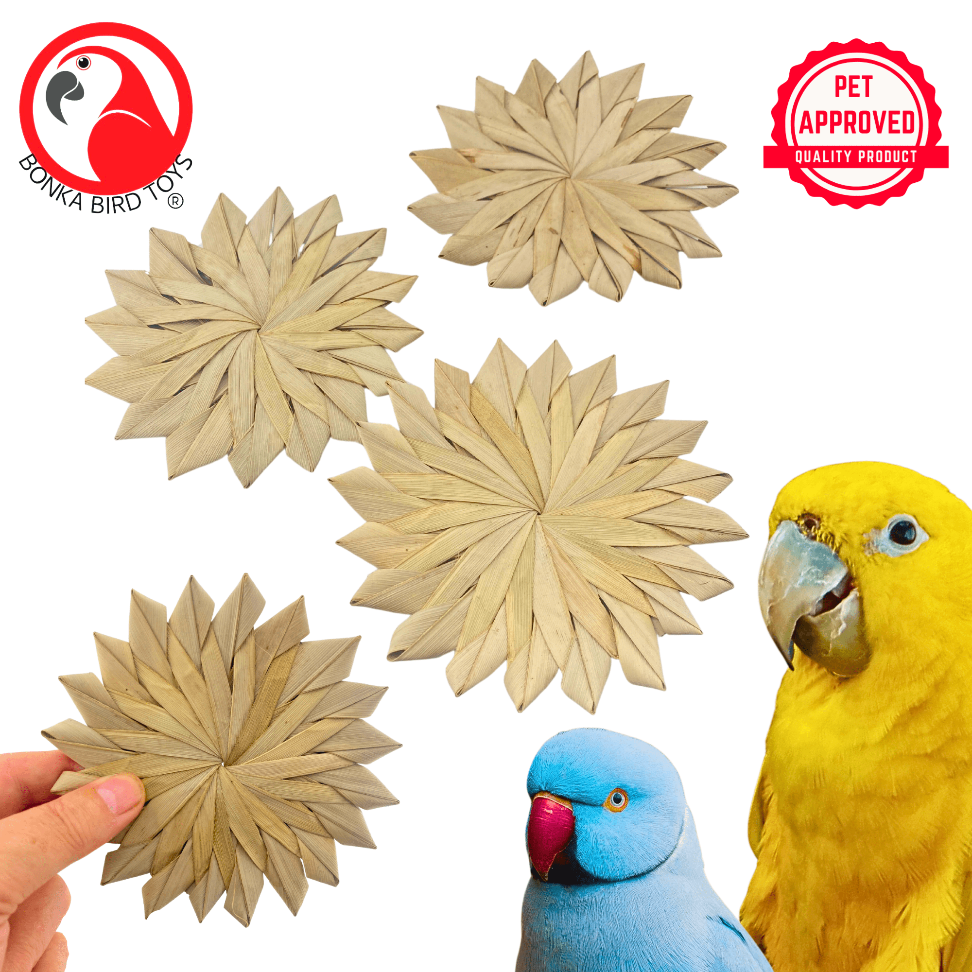 Bonka Bird Toys 3347 Pk3 Large 4" Woven Palm Leaf Flowers Craft Part ...