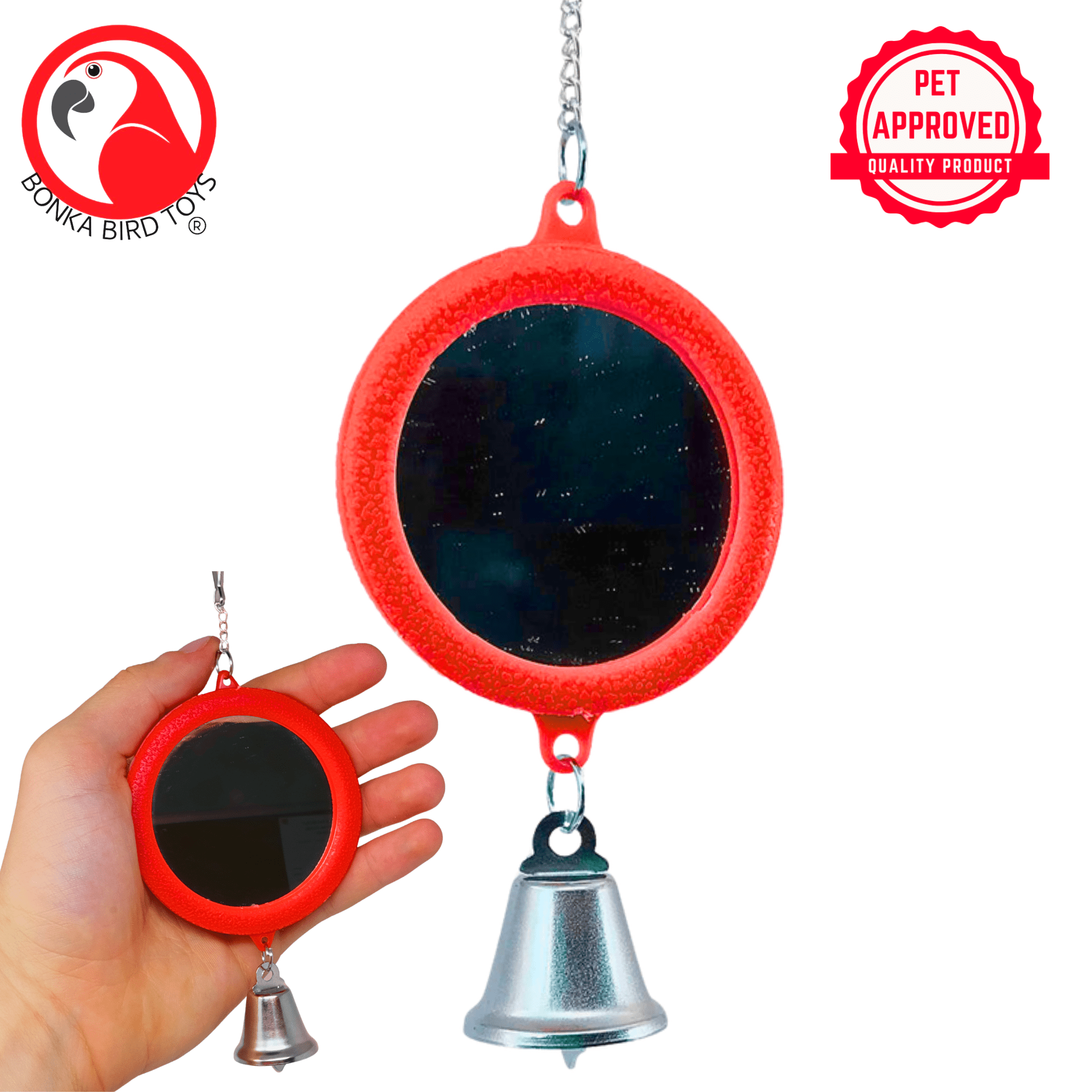 Bonka Bird Toys 36415 Medium Round Mirror Color: Red - Walmart.com