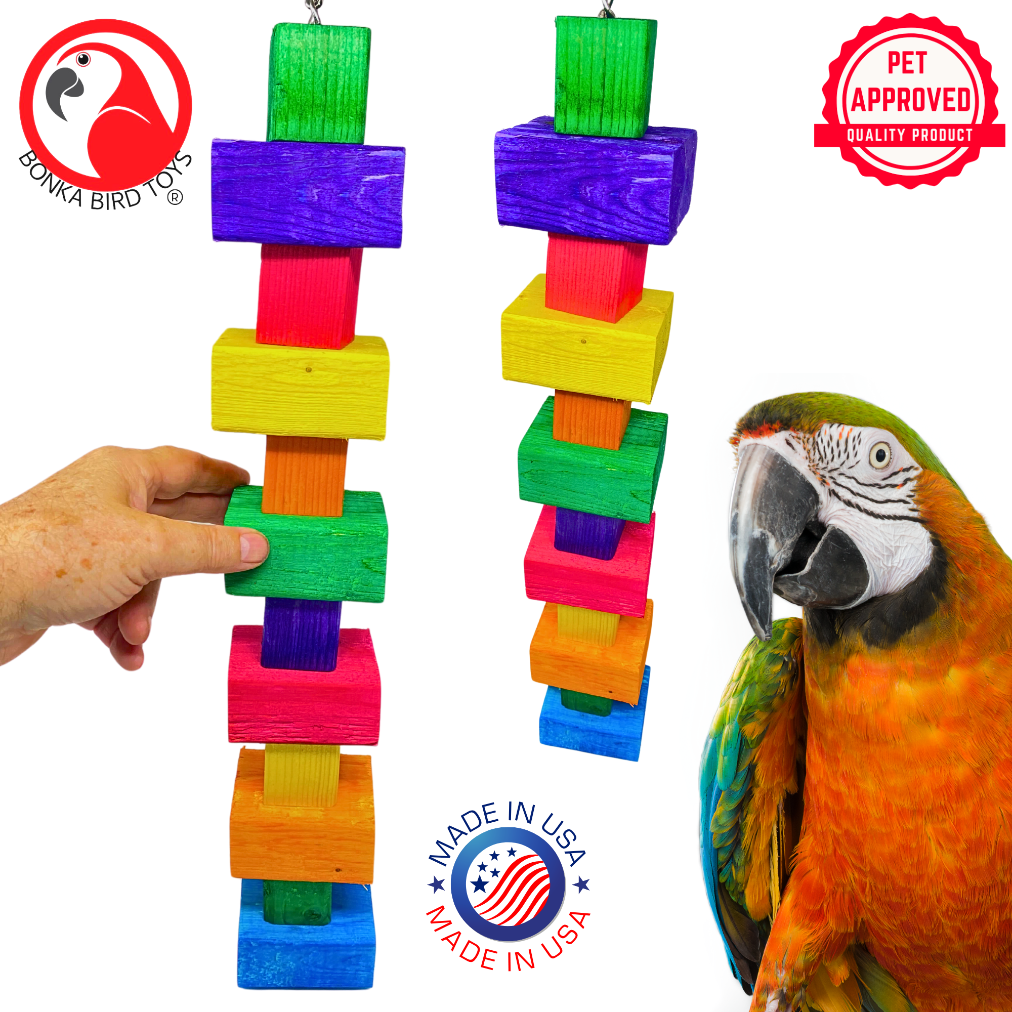 Bonka Bird toys 1182 Long Big Bites Rainbow Wood Tower Chew Festival ...