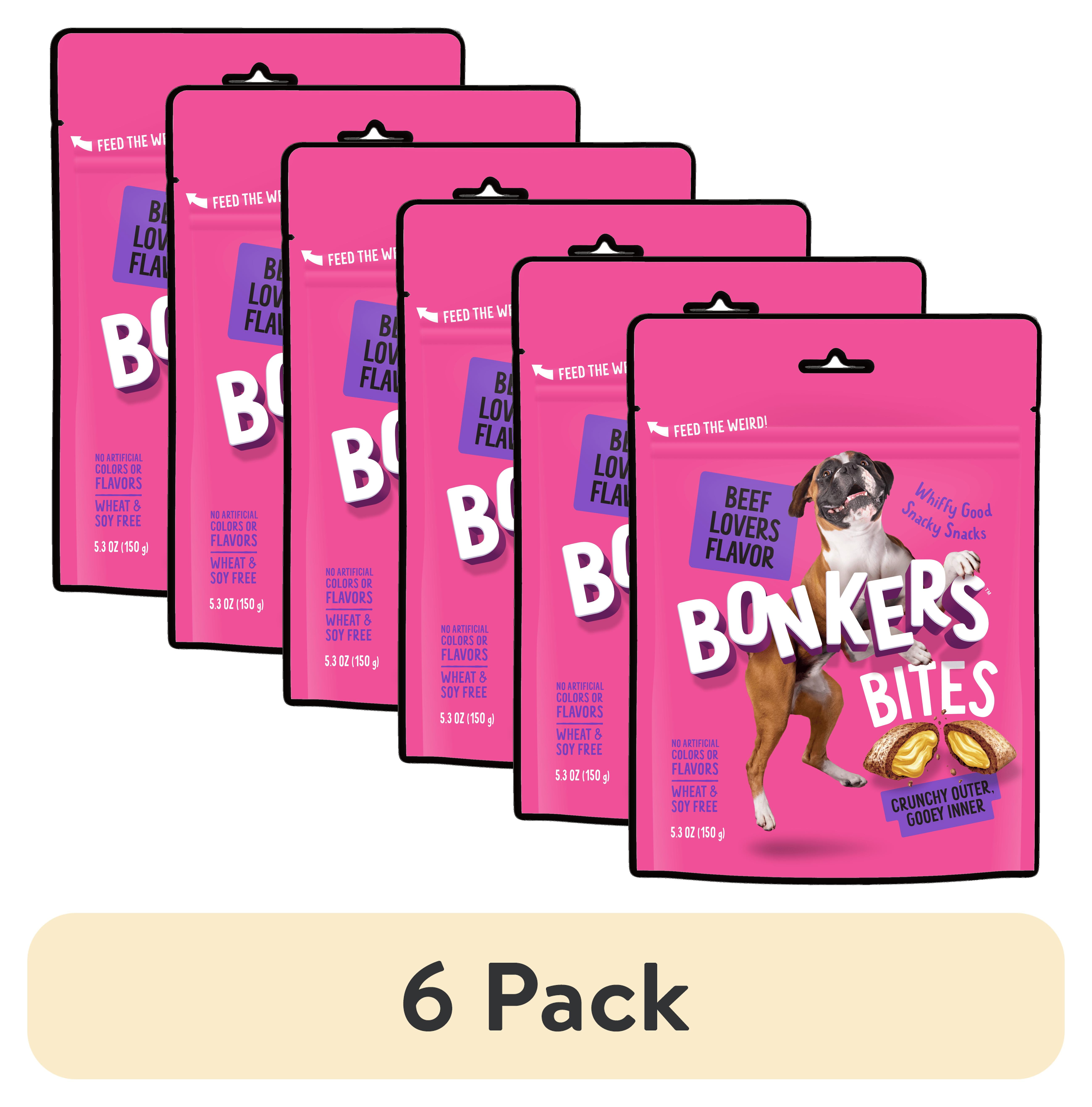 (6 pack) BONKERS Dog Bites, Beef Lovers Flavor, Crunchy & Soft Dog ...