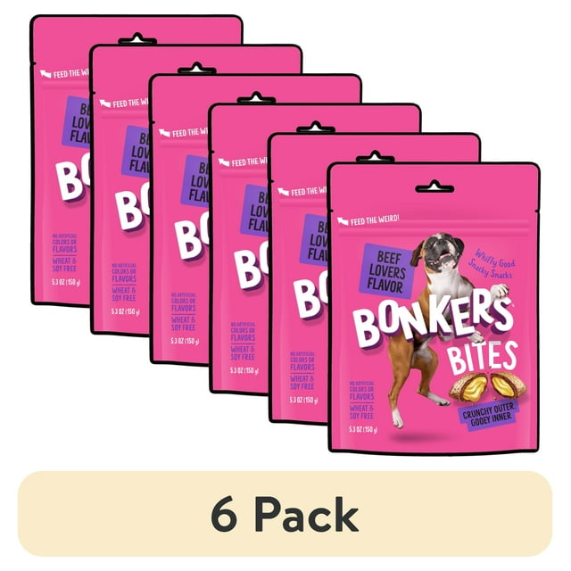 (6 pack) BONKERS Dog Bites, Beef Lovers Flavor, Crunchy & Soft Dog ...