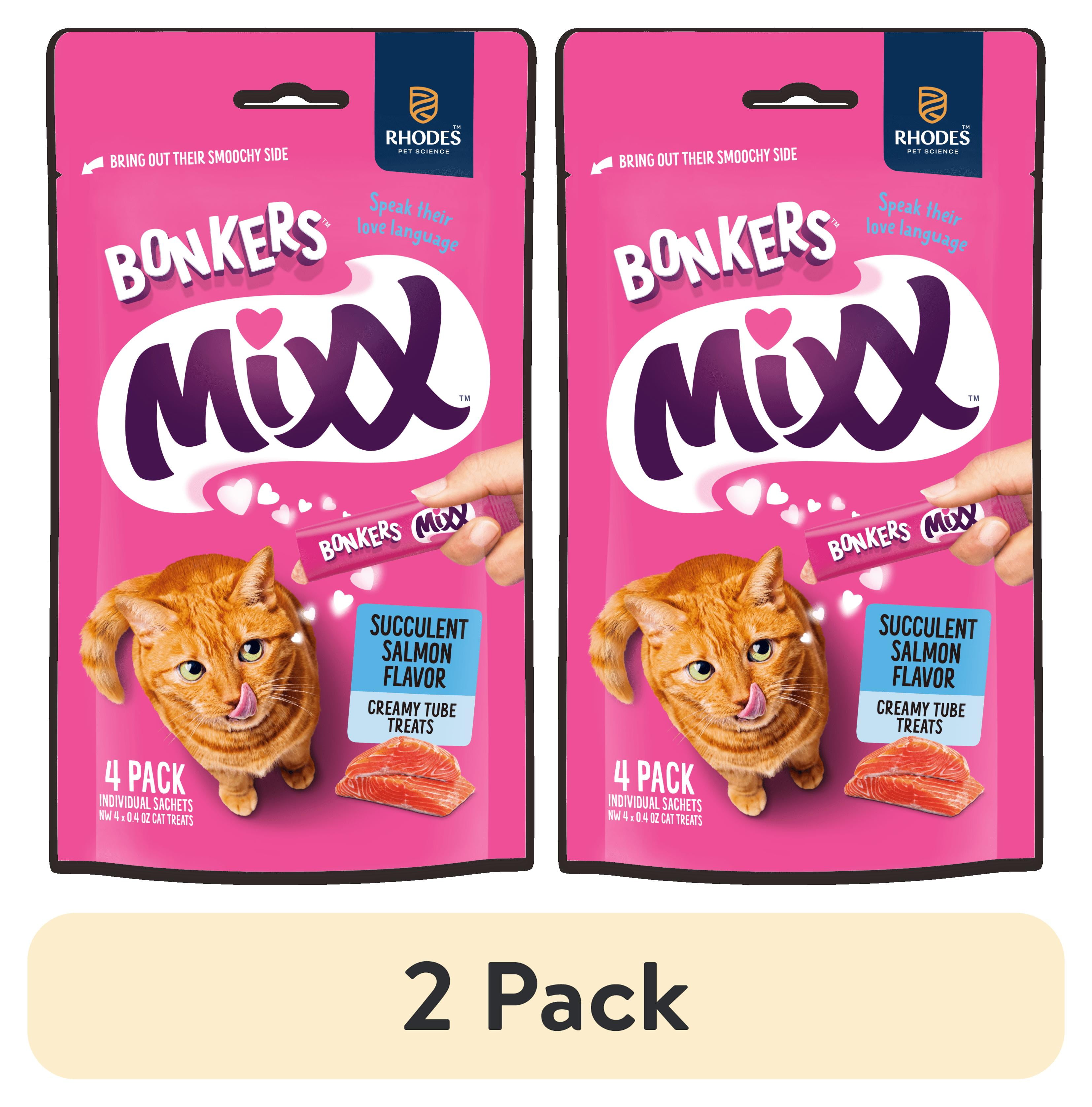 (2 pack) BONKERS Mixx, Salmon Flavor, Wet Lickable Tube Cat Snacks ...