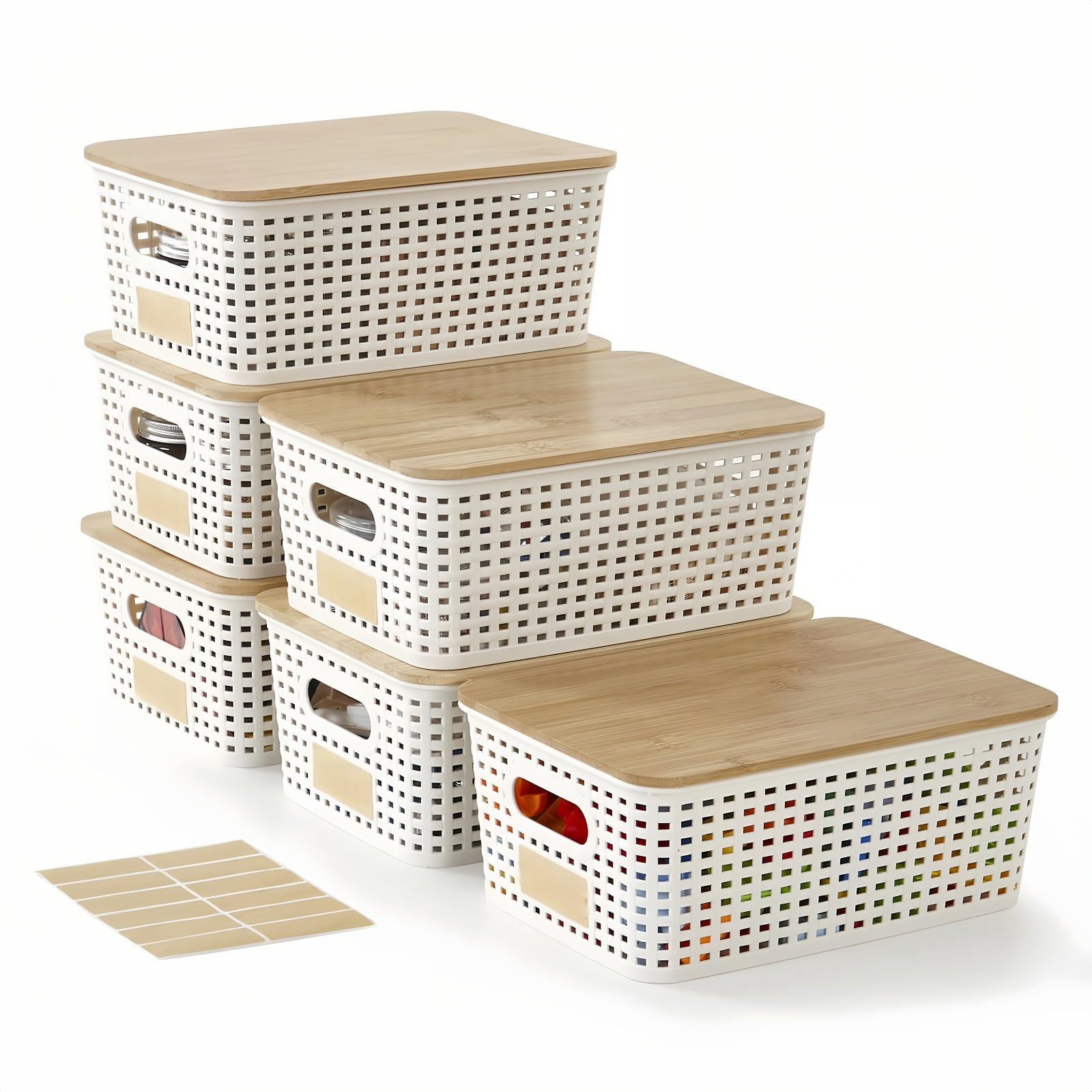 Small Plastic Storage Bins with Bamboo Lids - Decorative Storage ...