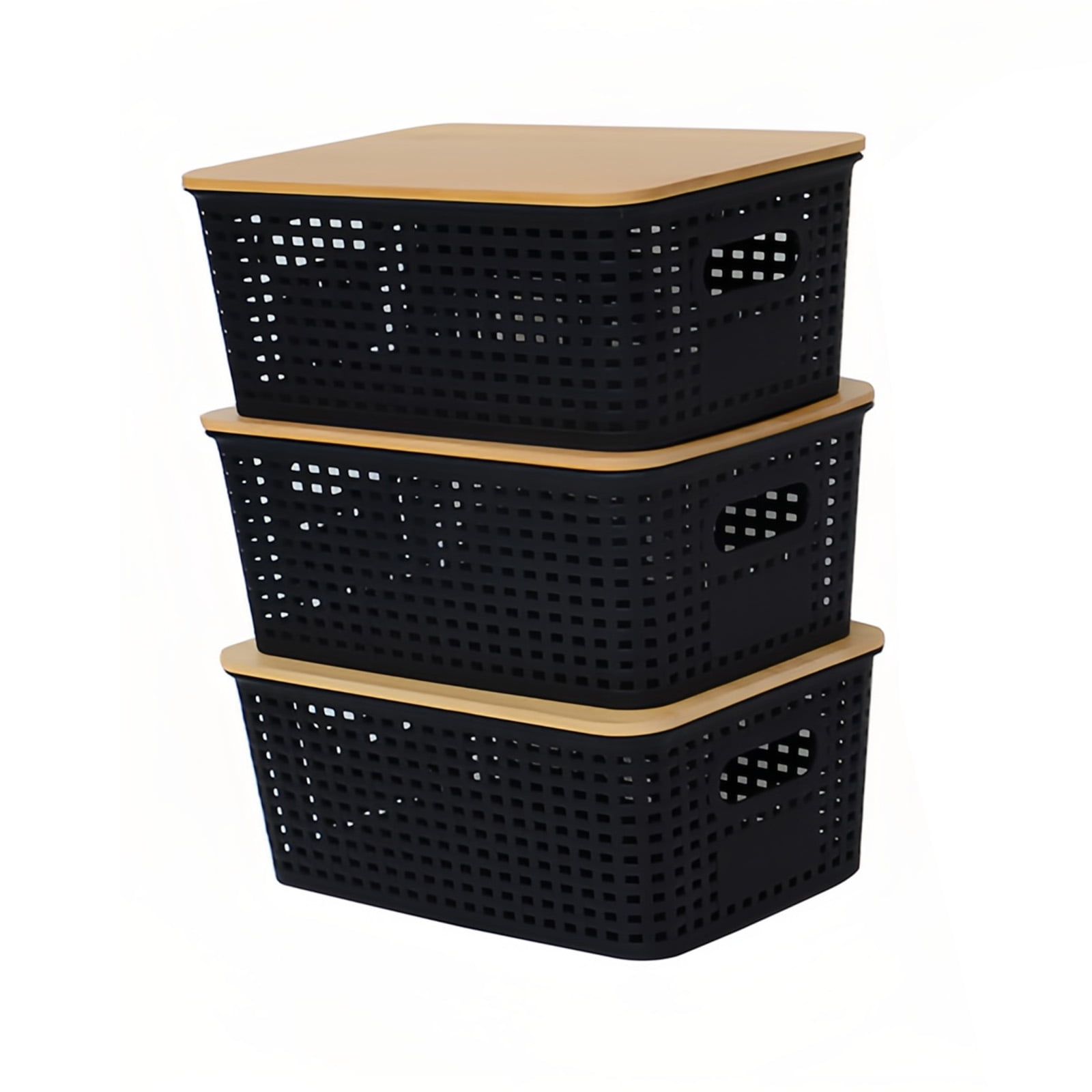 Small Plastic Storage Bins with Bamboo Lids - Decorative Storage ...