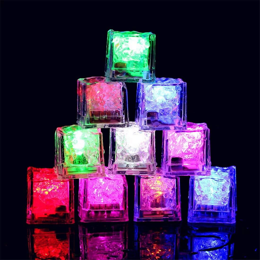 Bonlting Waterproof Led Ice Cube, 24 Pack Multi Color Flashing Glow in ...