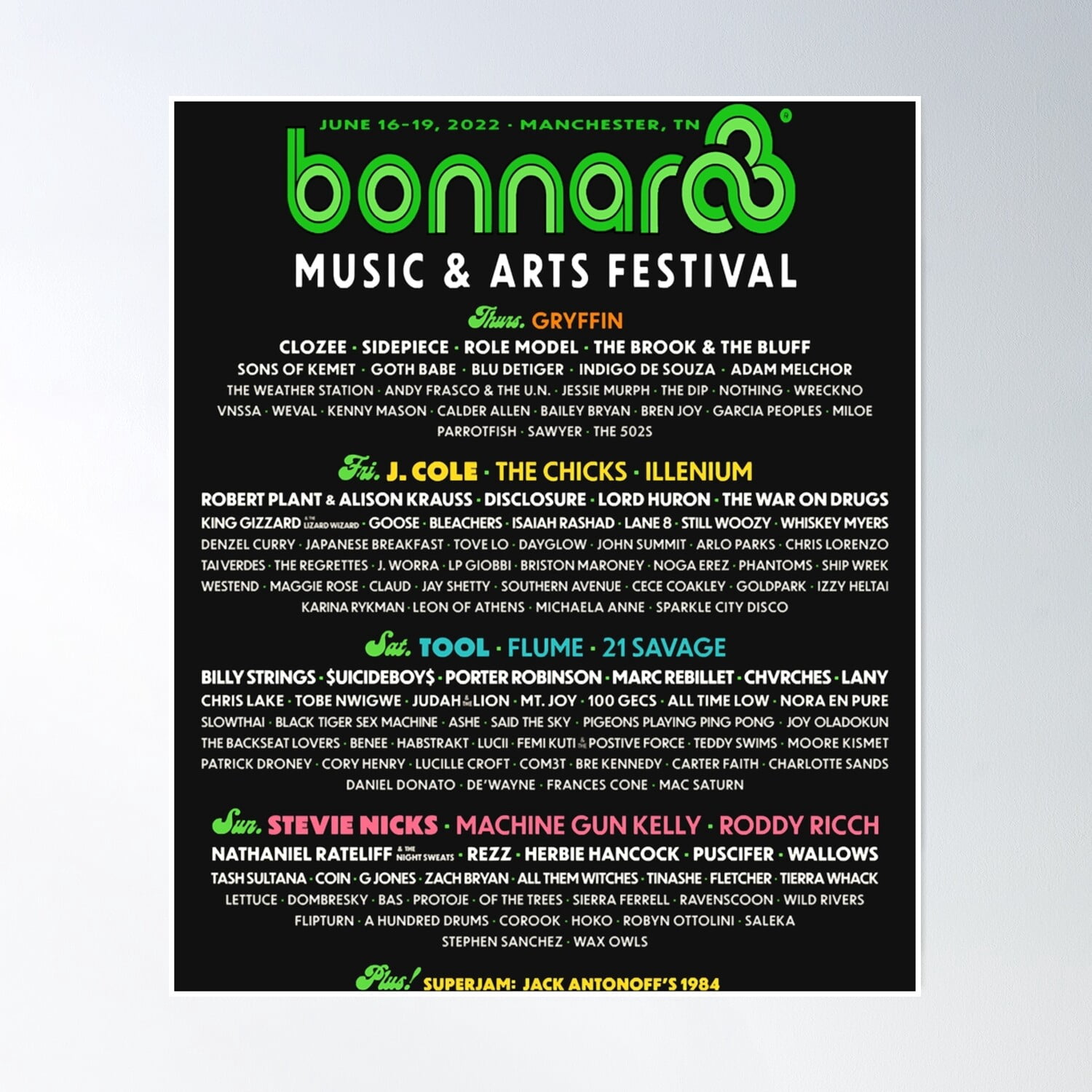 Bonnaroo Music Festival 2022 Line-Up Poster Wall Art, Modern Wall Decor ...