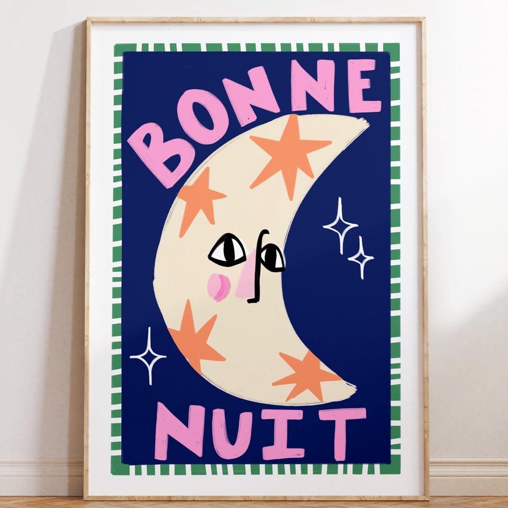 Bonne Nuit Print, Goodnight Print, Moon Illustration, Bedroom Print ...