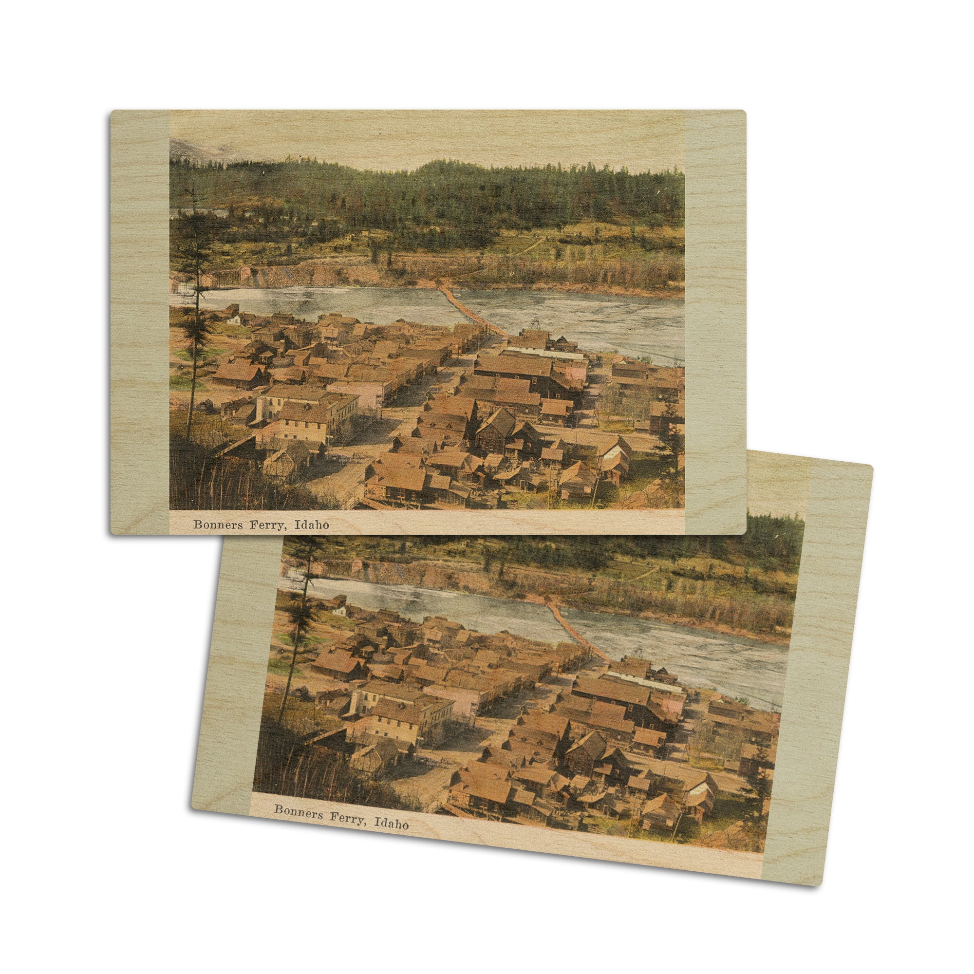 Bonners Ferry, Idaho, Aerial View of the Town and River (4x6 Birch Wood ...