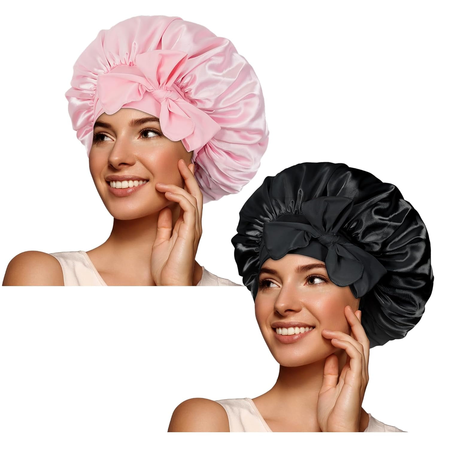 Bonnet Queen 2Pcs Pack Satin Bonnet Silk Bonnet for Sleeping Hair ...