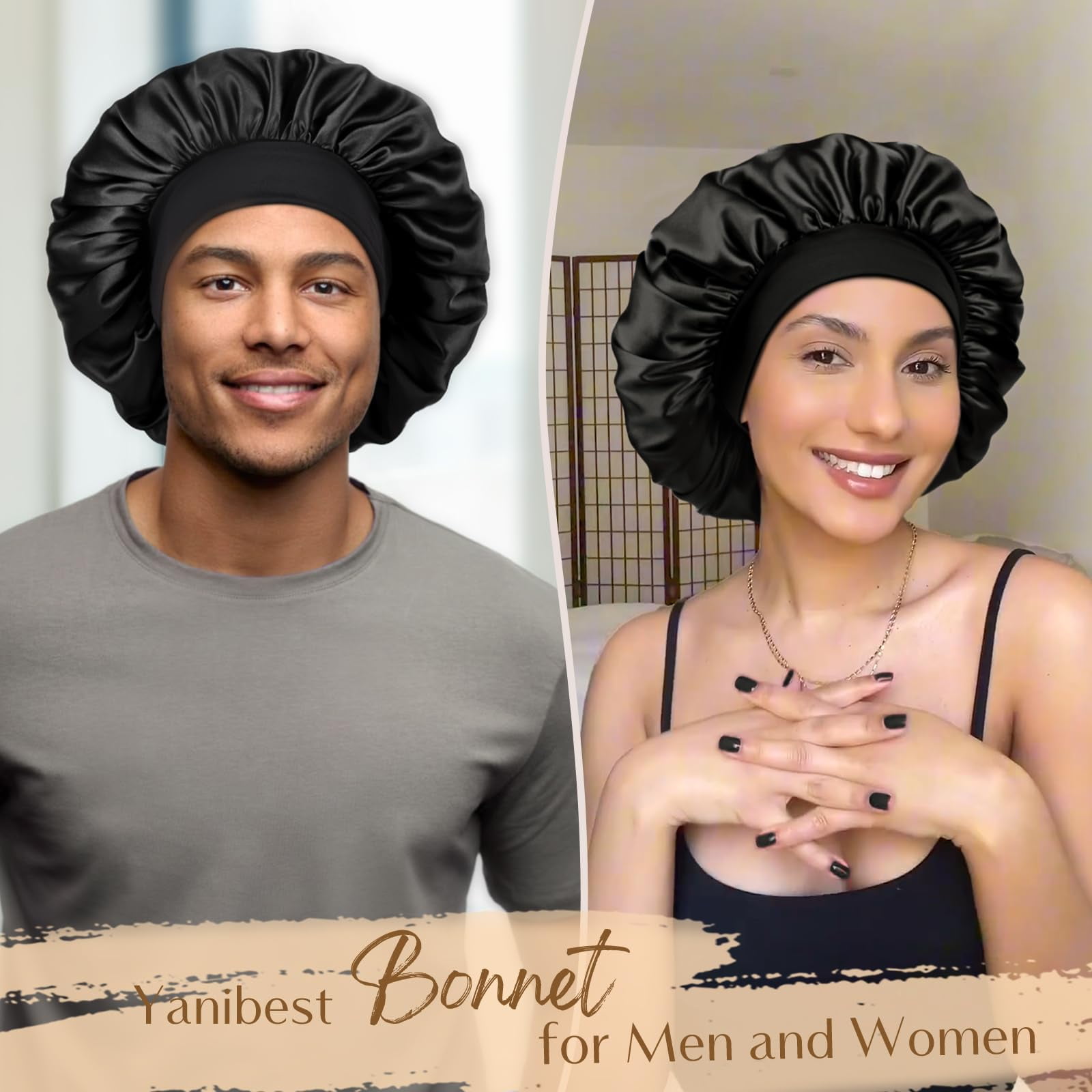 Bonnet for Men Hair Bonnet for Sleeping Double Layer Satin Bonnets for ...