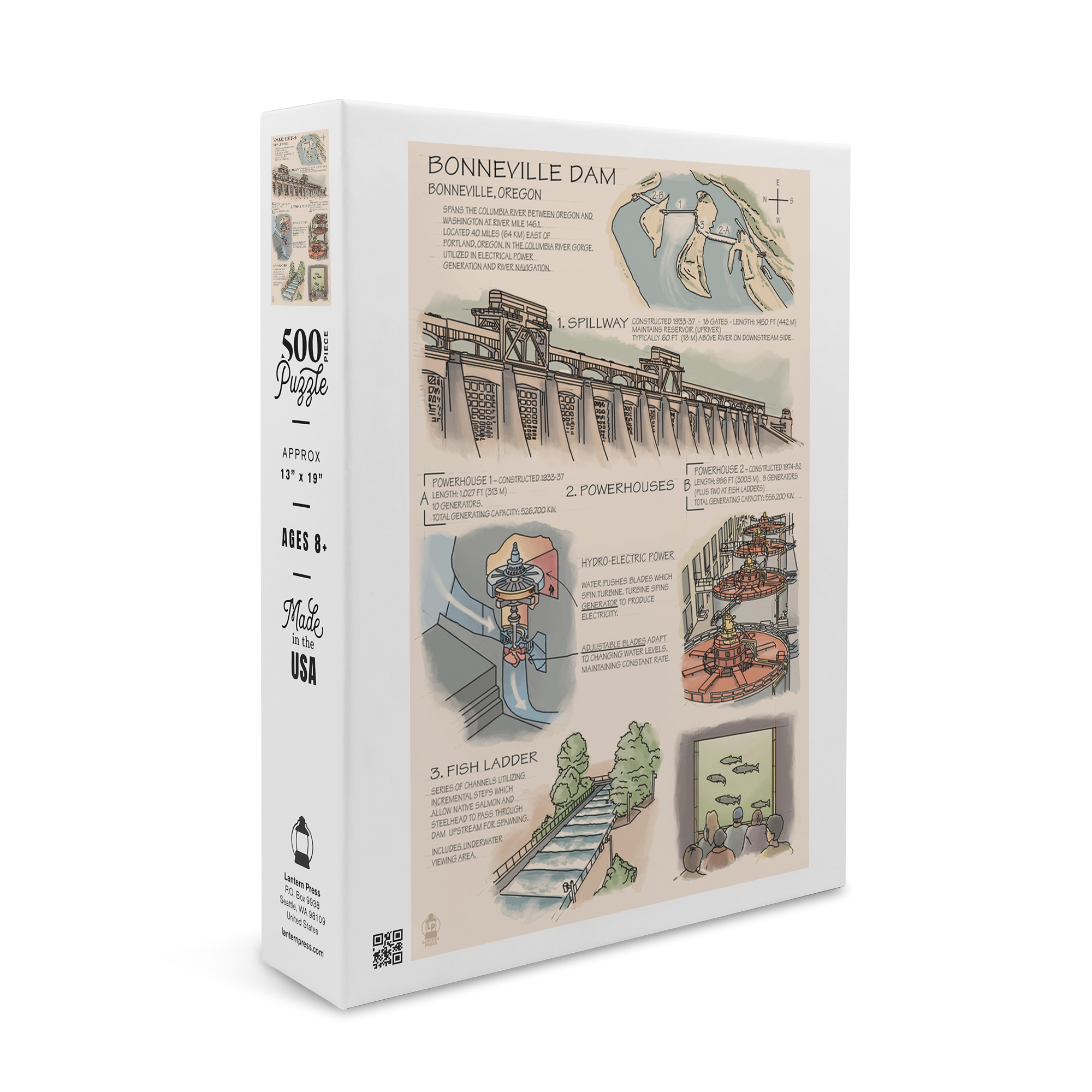 Bonneville Dam Technical (19x27 inches, Premium 500 Piece Jigsaw Puzzle ...