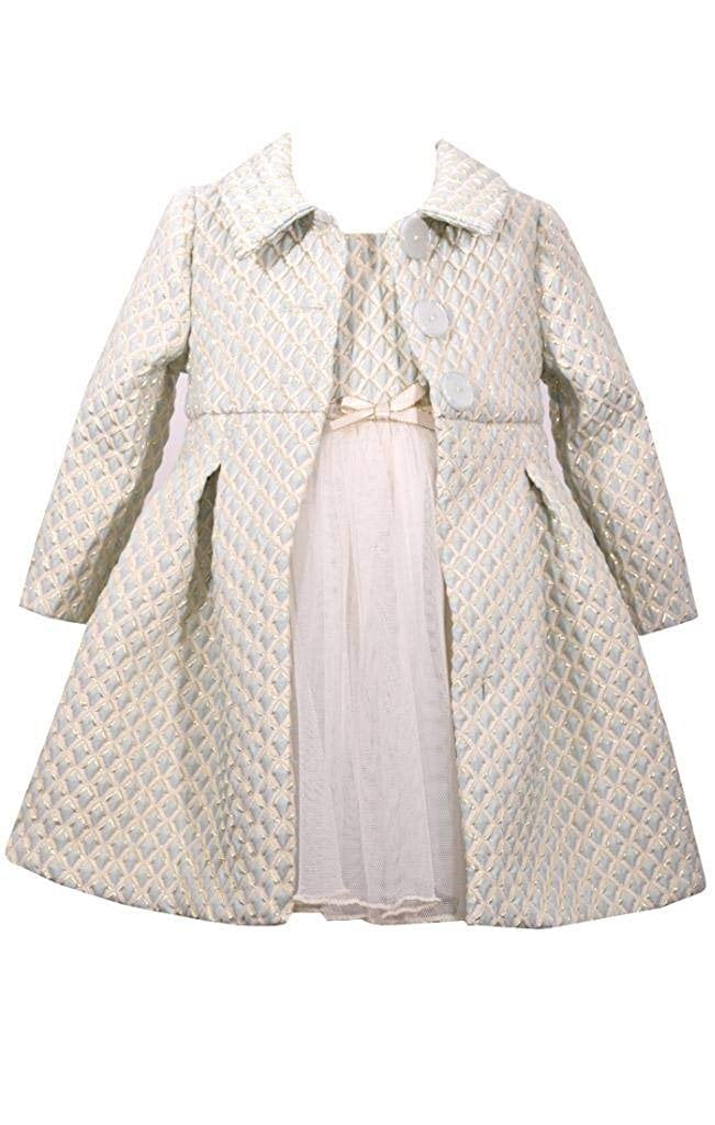 Bonnie Jean 2 Pc Christmas Dress Coat Set Ice Blue Ivory Gold, Size 4 ...