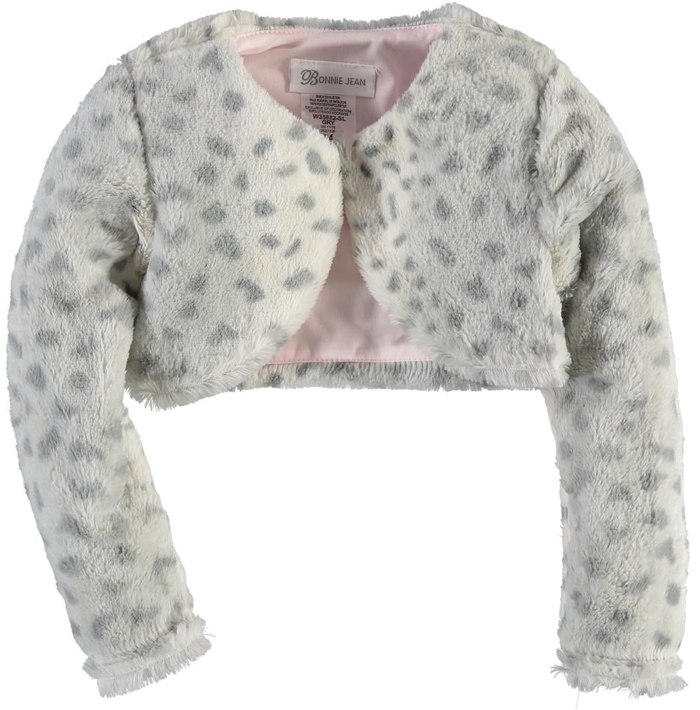 Bonnie Jean Girls 2T-4T Faux Fur Leopard Shrug Jacket (White 4T ...
