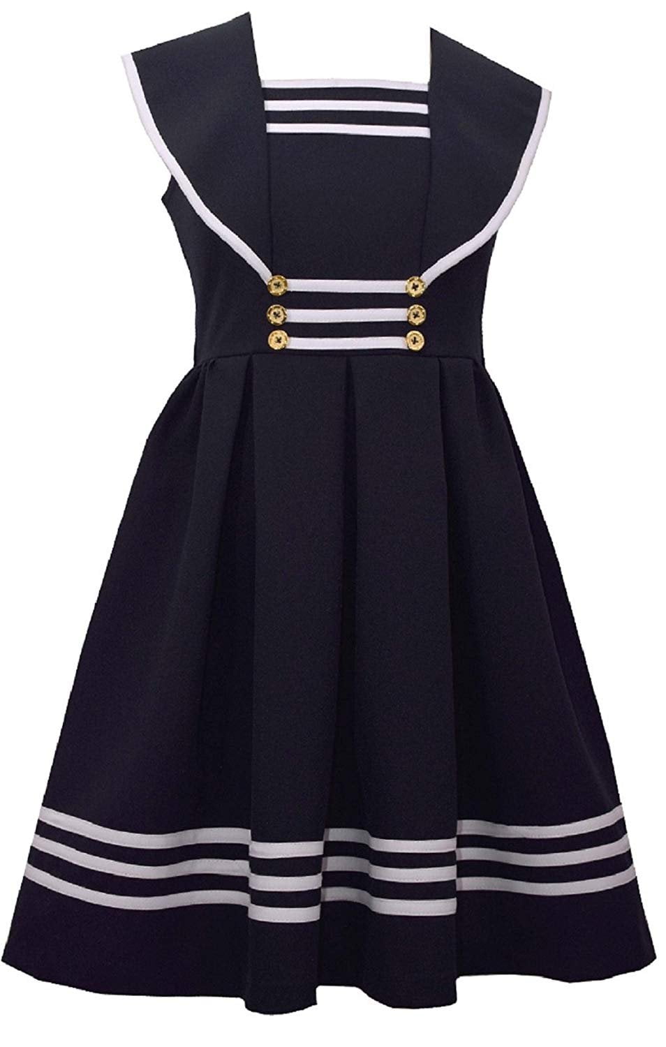 Bonnie Jean Girls Easter Nautical Sailor Striped Uniforms Navy Dress ...