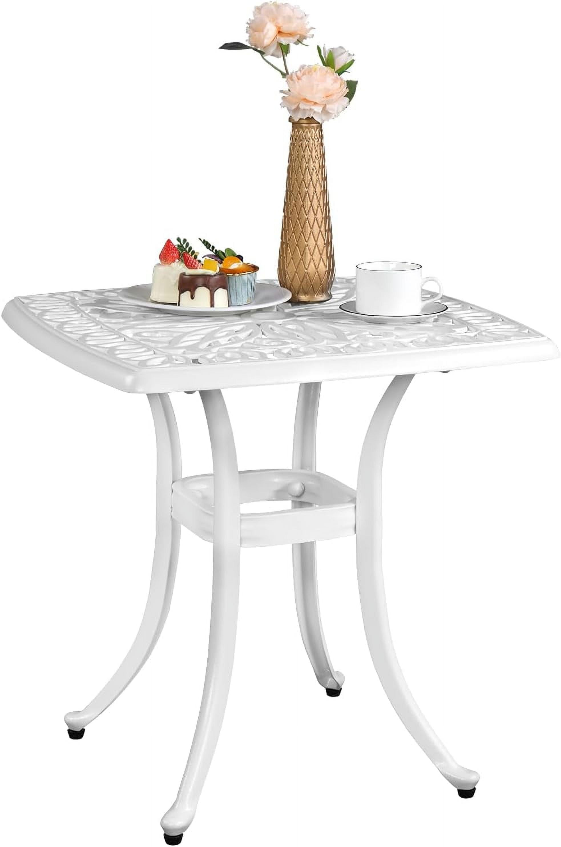 Bonnlo 21 Inch Cast Aluminum Outdoor Side Table with Umbrella Hole ...