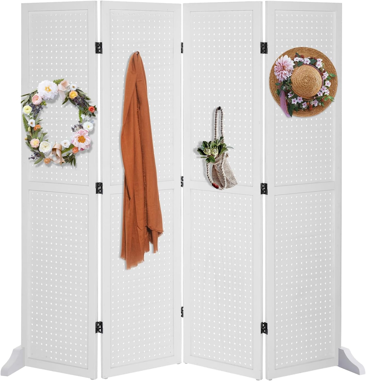 bonnlo, 4 Panel Pegboard Display, 5 FT Portable Folding Panel, White ...