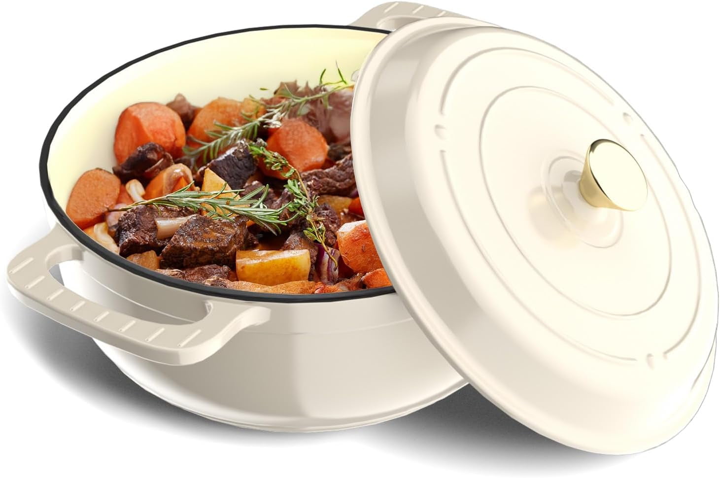 Bonnlo 6QT Round Dutch Oven, Enameled Cast Iron Dutch Oven Pot with Lid ...