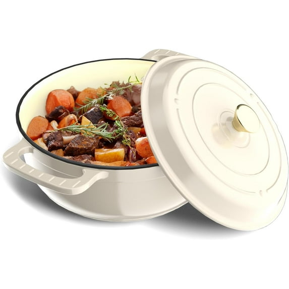 Bonnlo 6QT Round Dutch Oven, Enameled Cast Iron Dutch Oven Pot with Lid ...