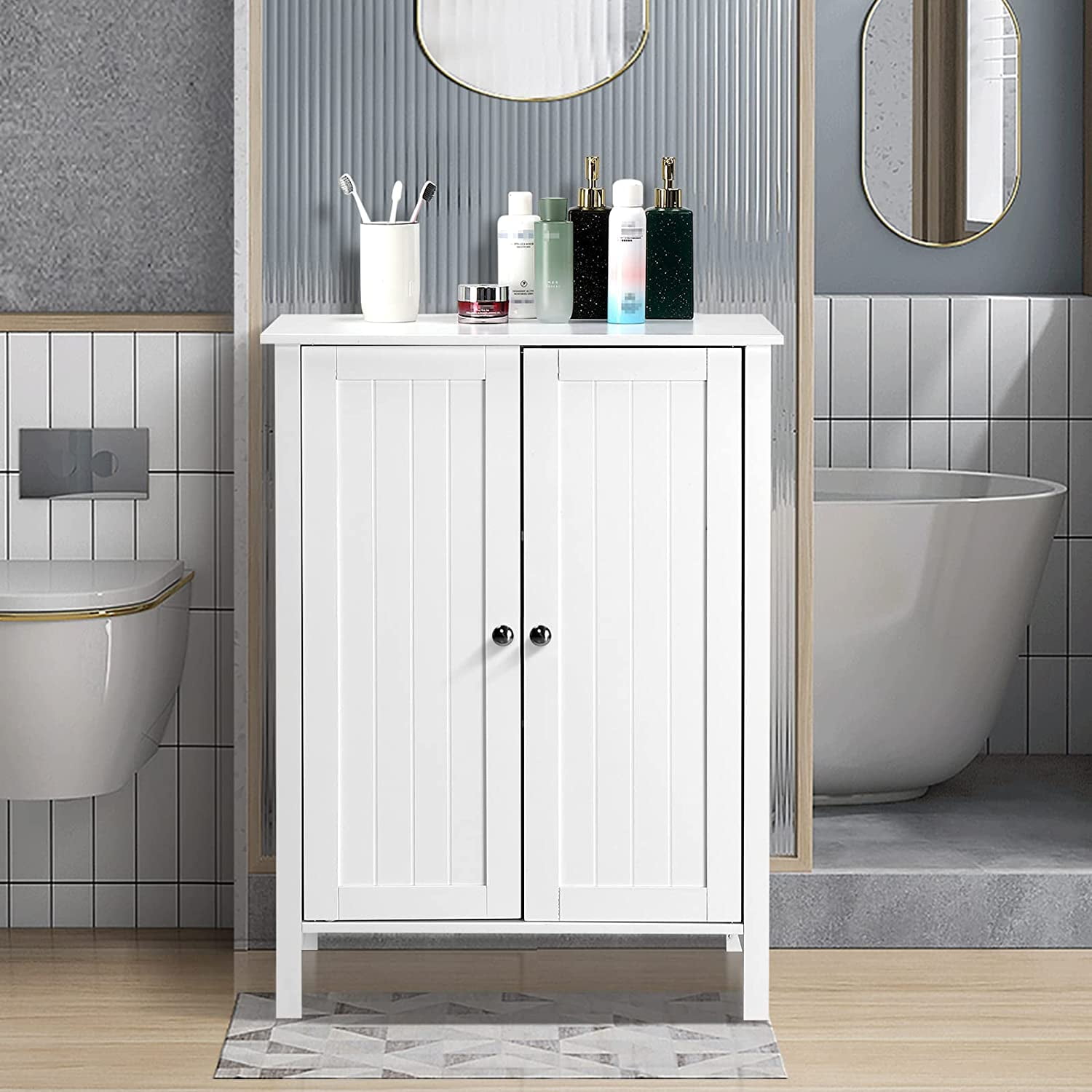 Bonnlo Bathroom Cabinet Free Standing Floor Storage with Double Door ...