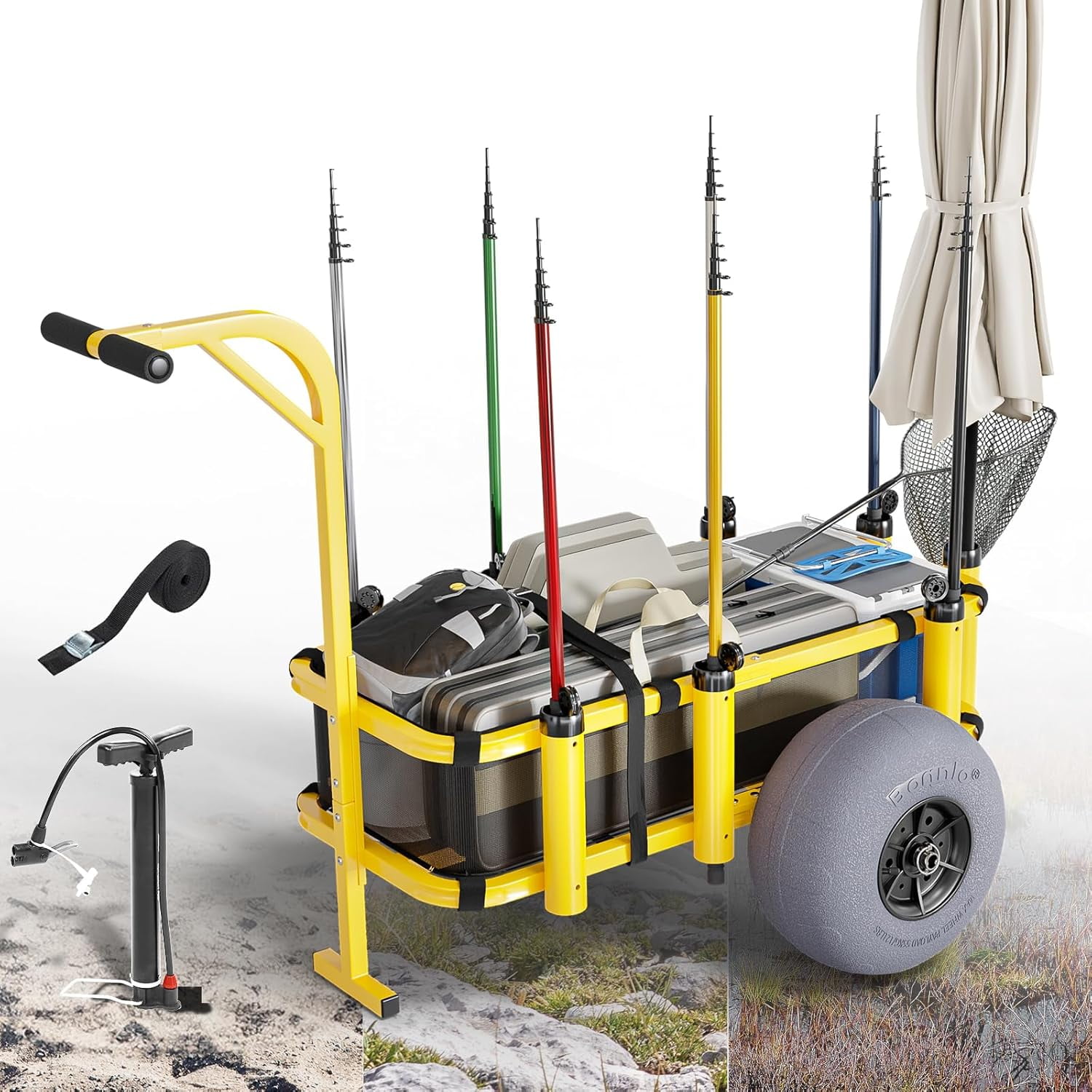 Bonnlo Beach Fishing Cart, Beach Wagon Trolley with 13" Big Balloon ...
