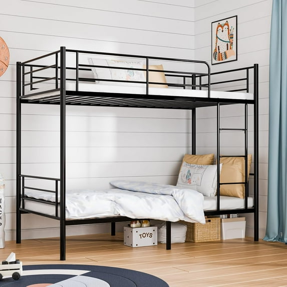 Bonnlo Bunk Bed Twin Over Twin with 13 inches Tall Guardrail, Metal ...