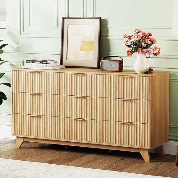 Bonnlo Fluted 9 Drawer Dresser,57" Fluted Wide Modern Dresser with ...
