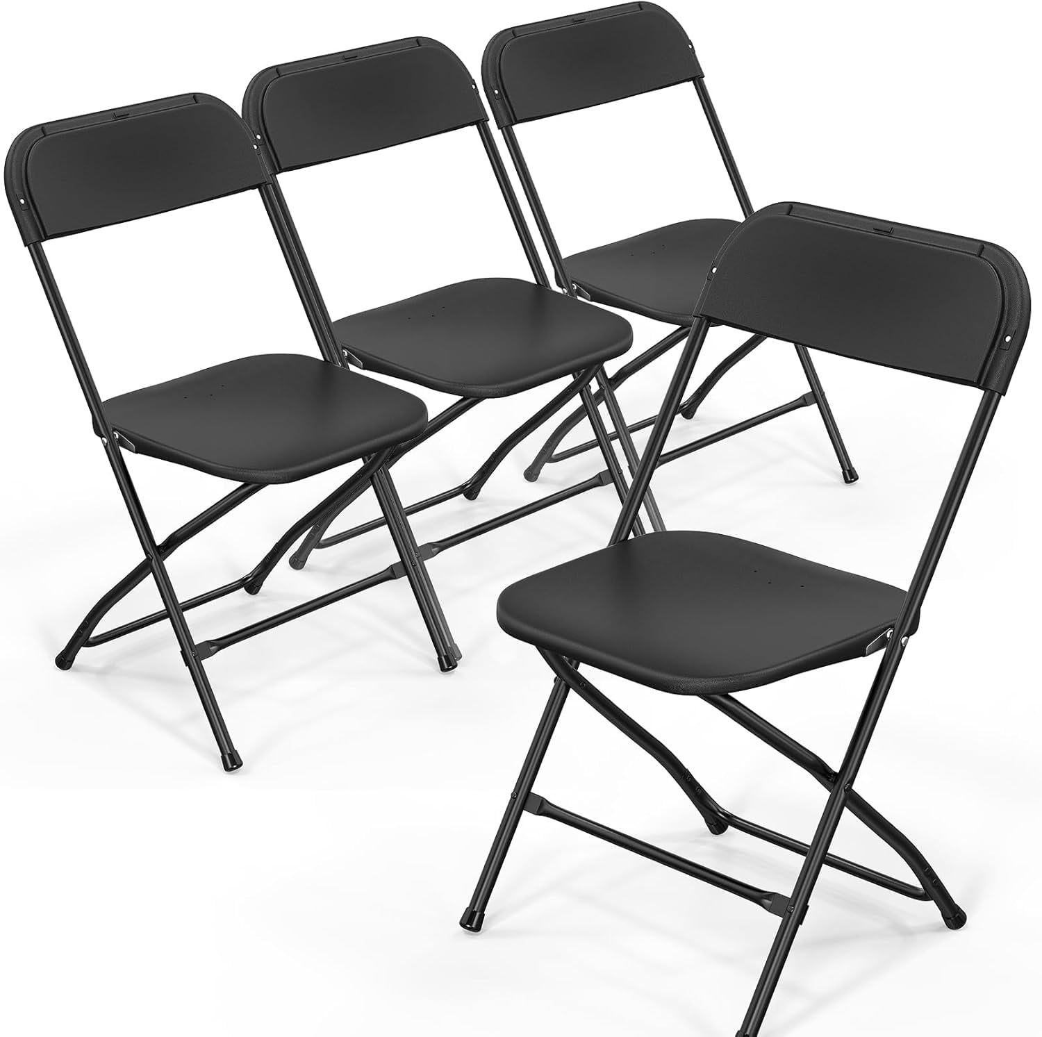 Bonnlo Folding Chairs Set of 4, Black Plastic Chair Sturdy Seat with ...