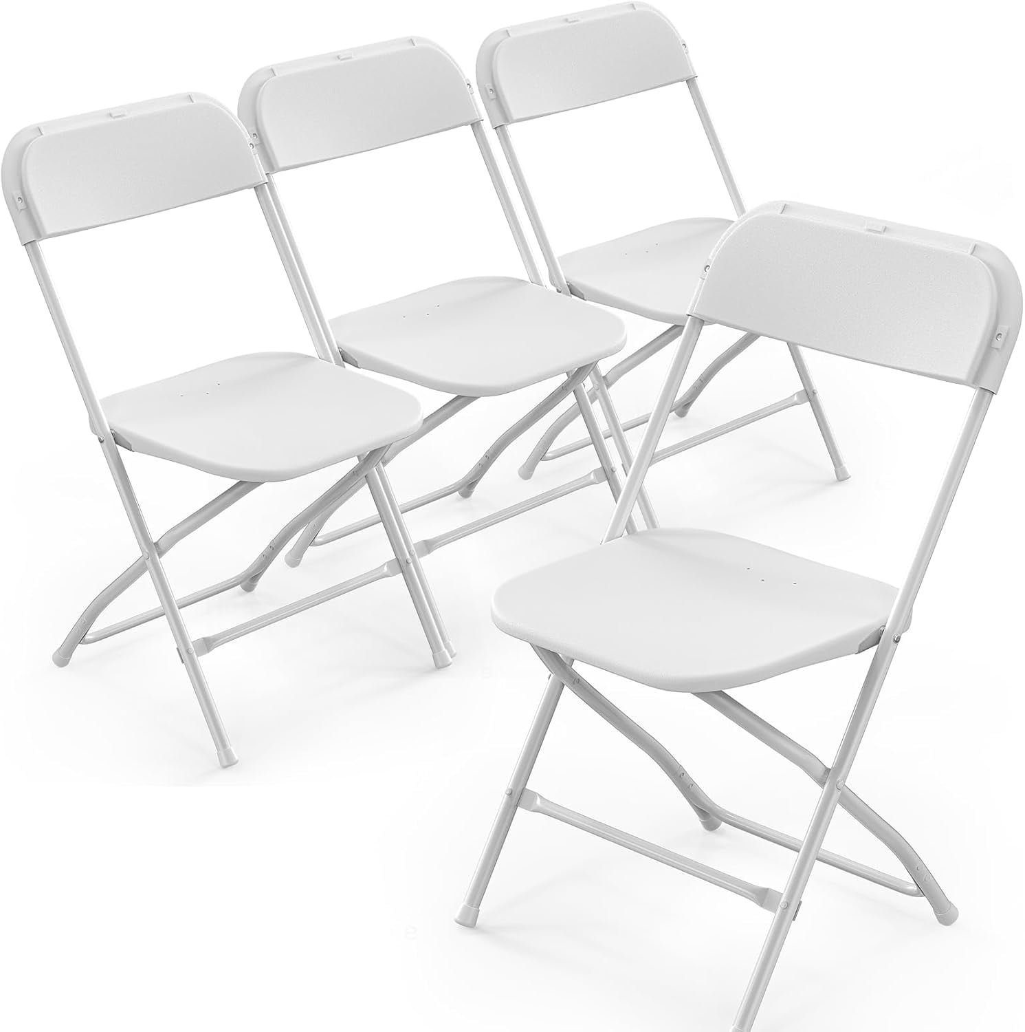 Bonnlo Folding Chairs Set of 4, White Plastic Chair Sturdy Seat with ...