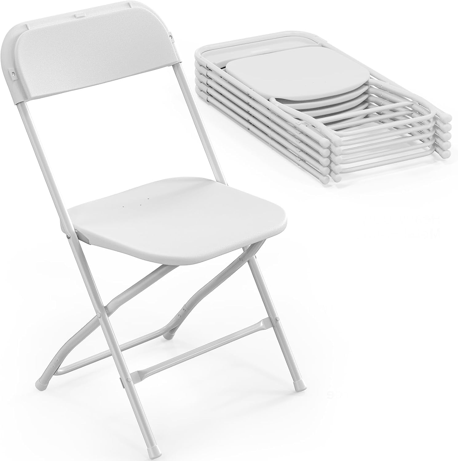 Bonnlo Folding Chairs Set of 6, White Plastic Chair Sturdy Seat with ...