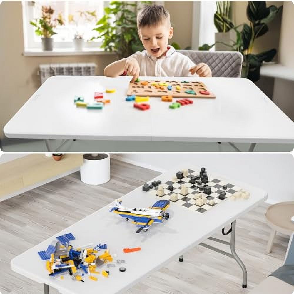 Bonnlo Folding Table 6ft, Portable Collapsible Plastic White Long ...