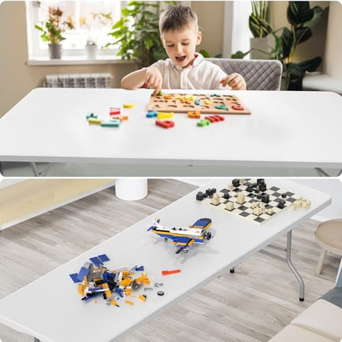 Bonnlo Folding Table 8ft, Portable Collapsible Plastic White Long ...