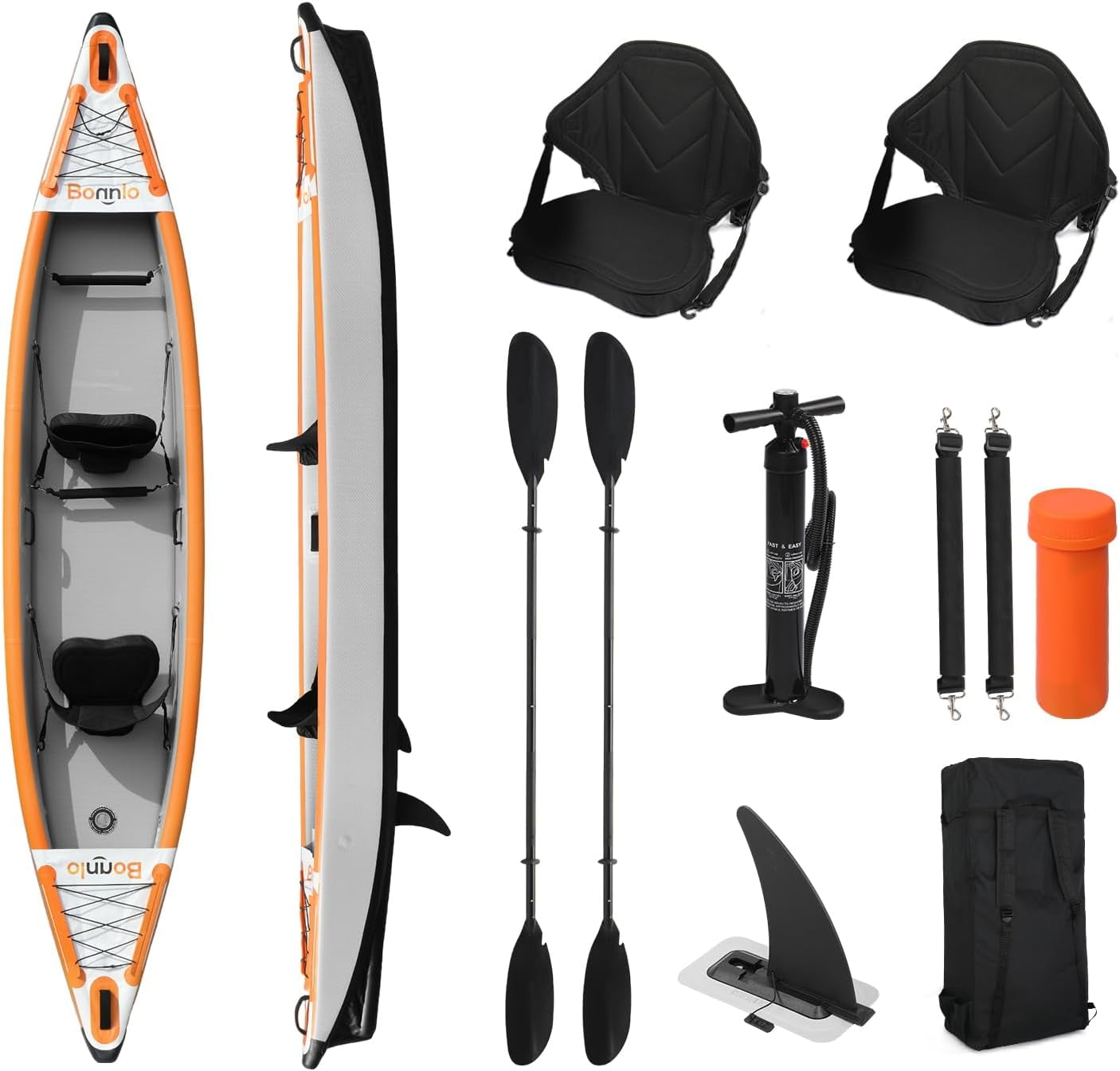Bonnlo Inflatable Kayak, Foldable for 1-2 Adults, 1 Child with Seats ...