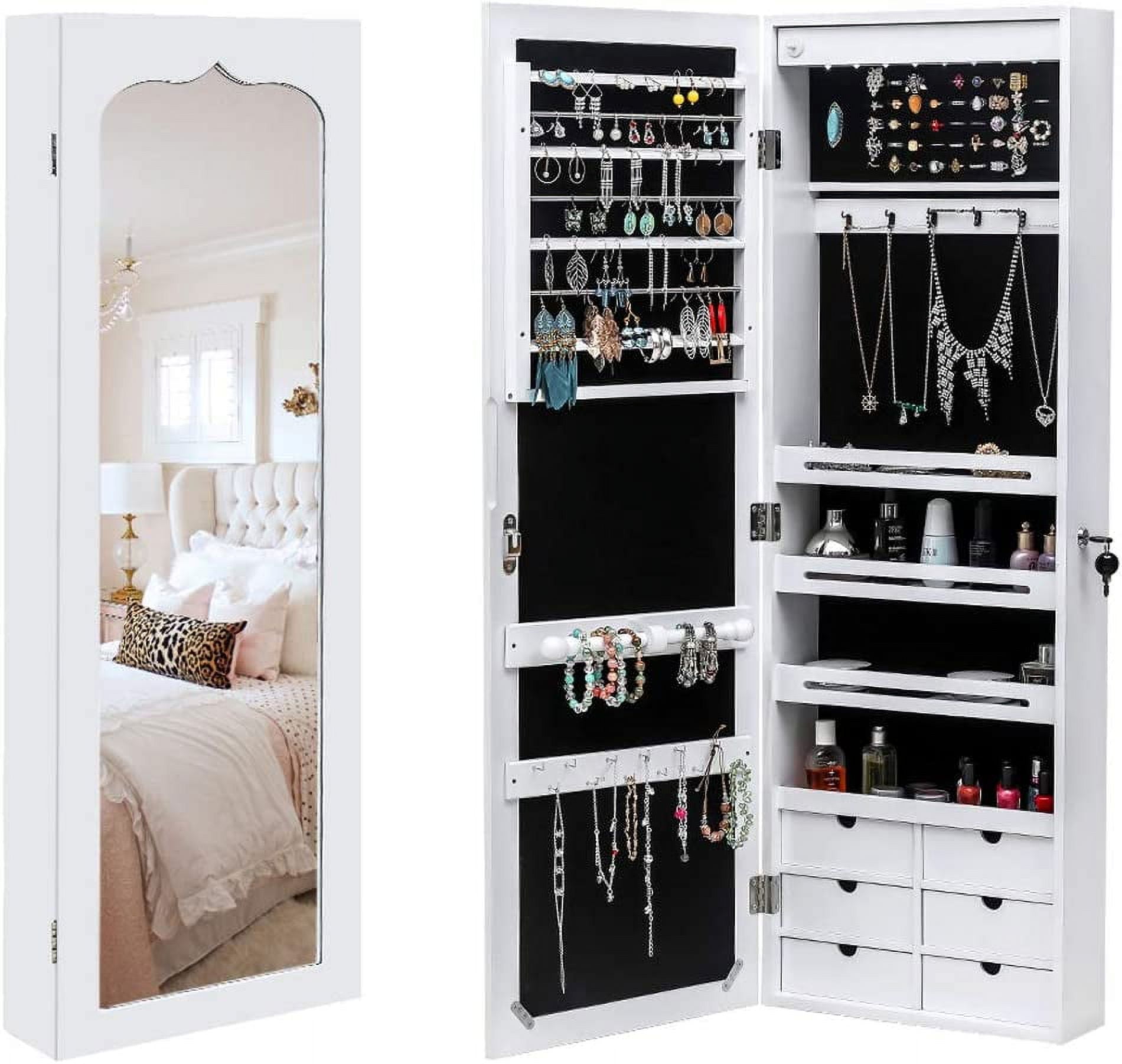 Bonnlo Jewelry Armoire Jewelry Organizer with 8 LEDs, Lockable Large ...