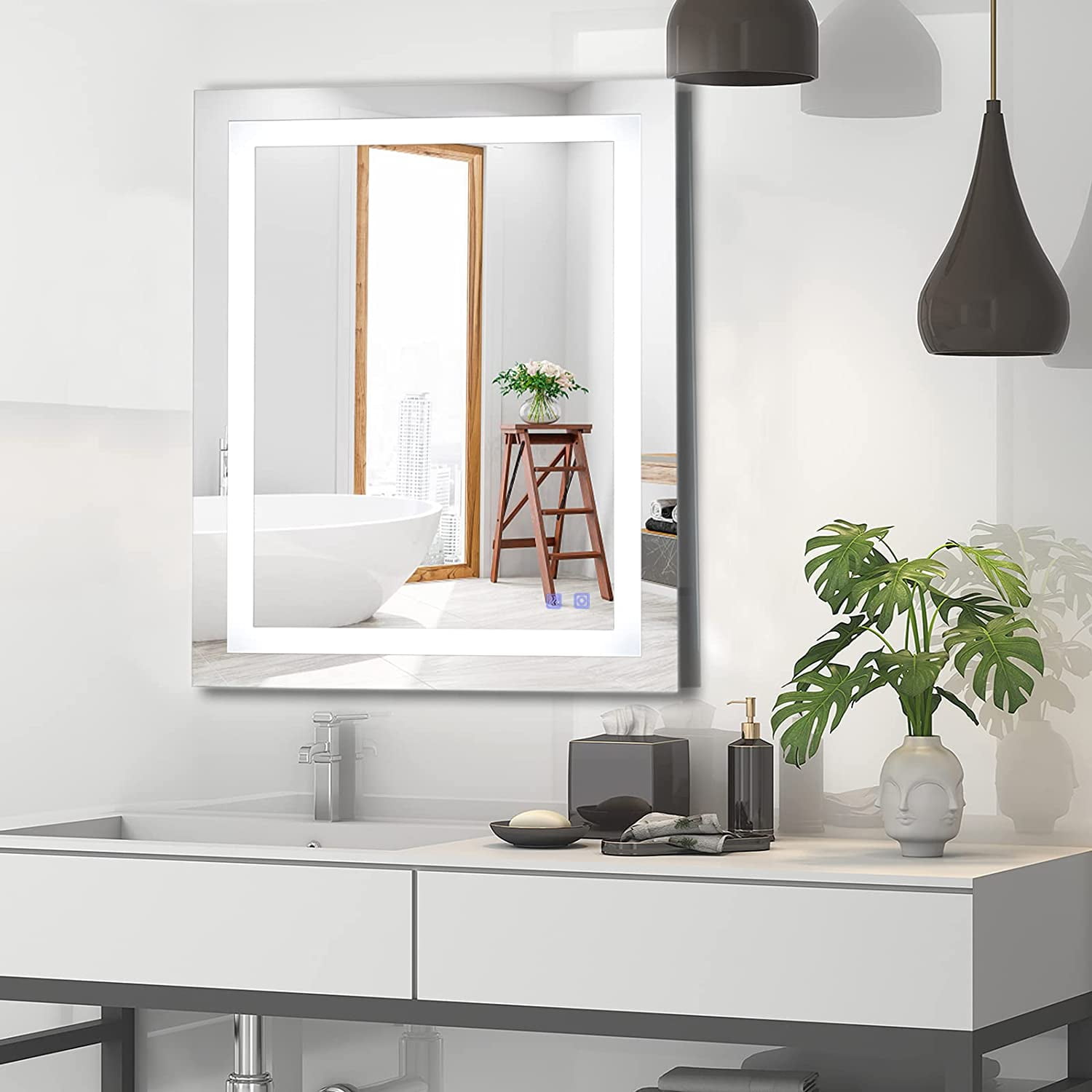 Bonnlo Led Bathroom Mirror, 32"×24" Defogger Lighted Bathroom Mirror ...