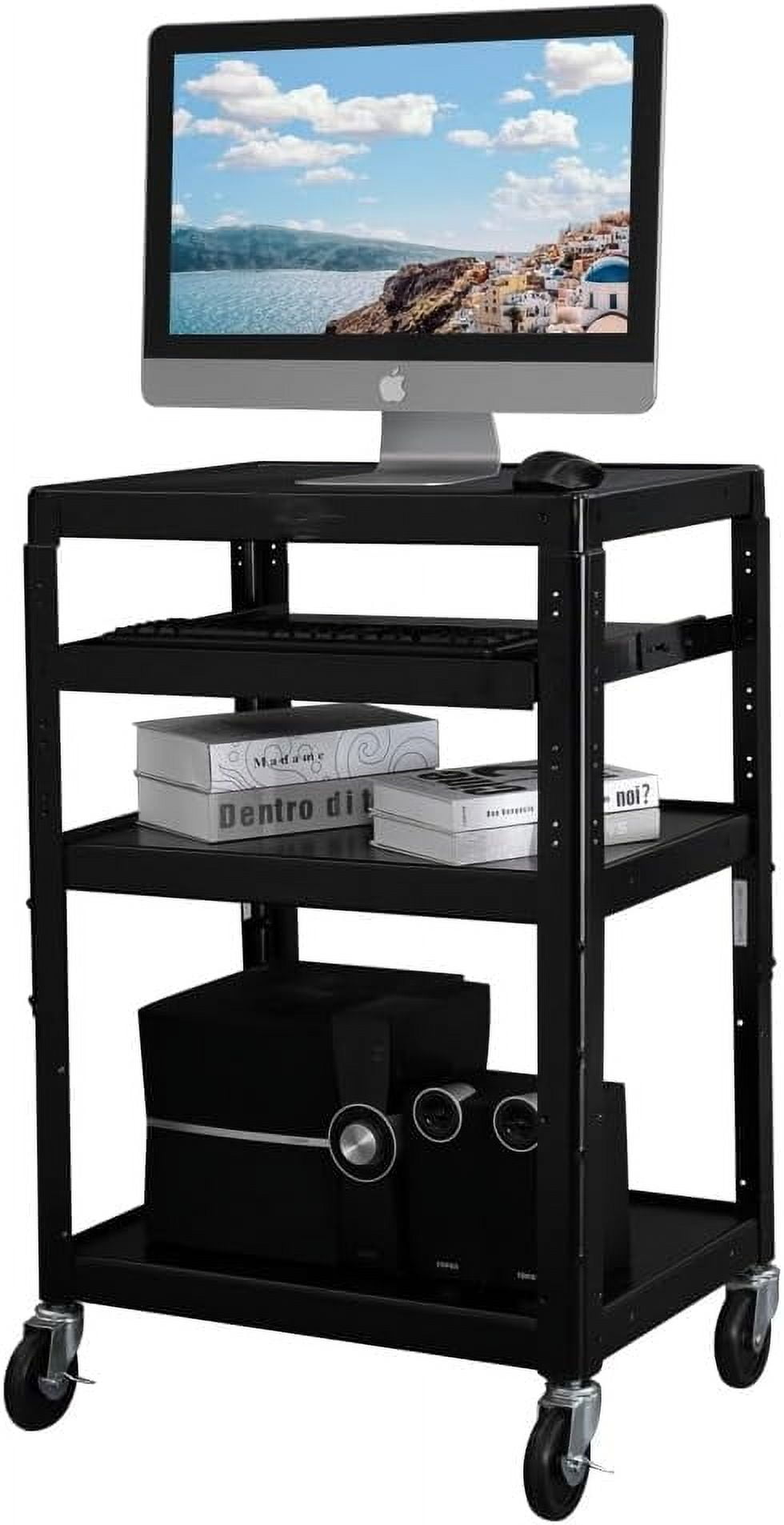 Bonnlo Rolling AV Presentation Cart with Storage, Mobile Computer ...