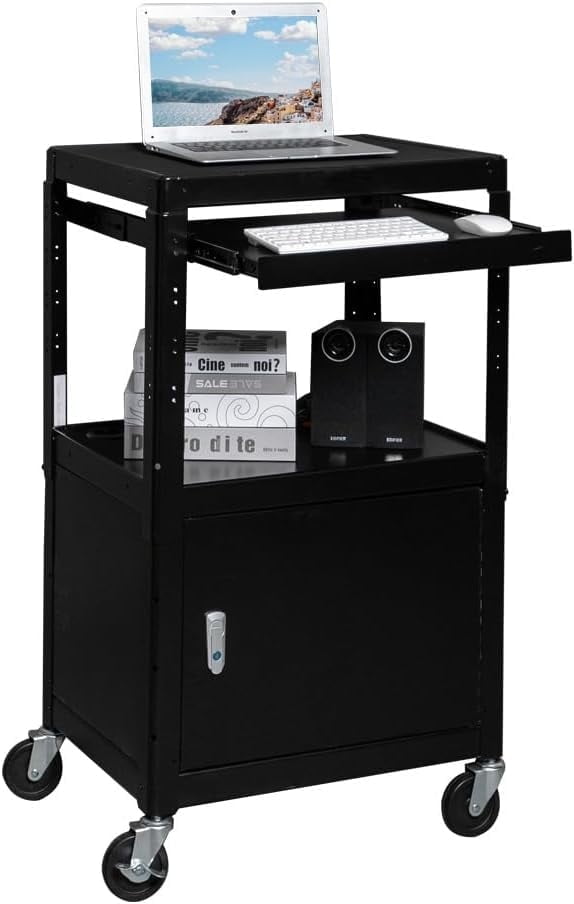 Bonnlo 3-Tiers Rolling AV Presentation Cart with Keyboard Tray, Mobile ...