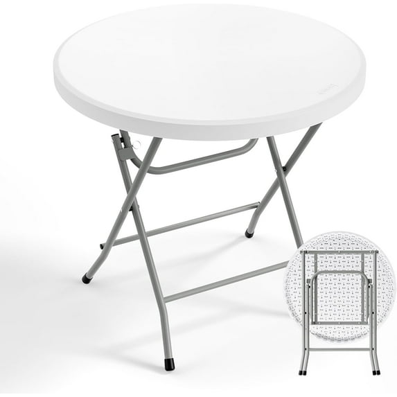 Bonnlo Round Folding Table 32 inch, HDPE Plastic Small Tabletop with ...