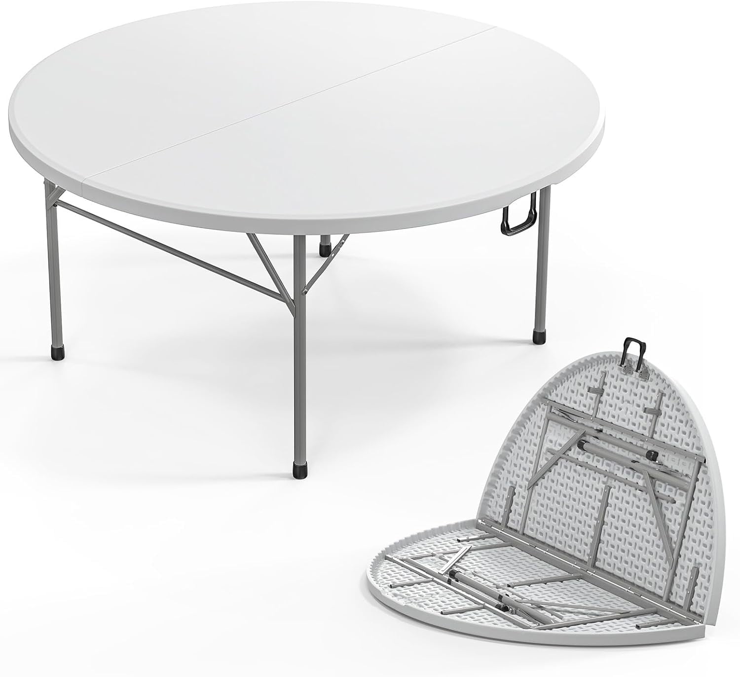 Bonnlo Round Folding Table 5ft, Portable Collapsible Plastic White Card ...
