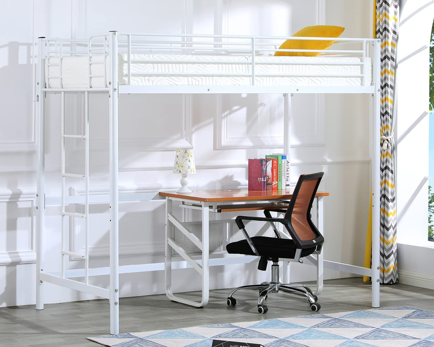Bonnlo White Loft Bed Twin Bed Frames for Kids/Adults, Junior Loft Bed ...