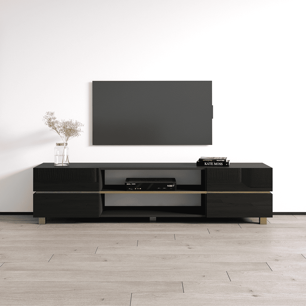 Bono 01 TV Stand for TVs up to 80", Modern High Gloss 71" Entertainment ...