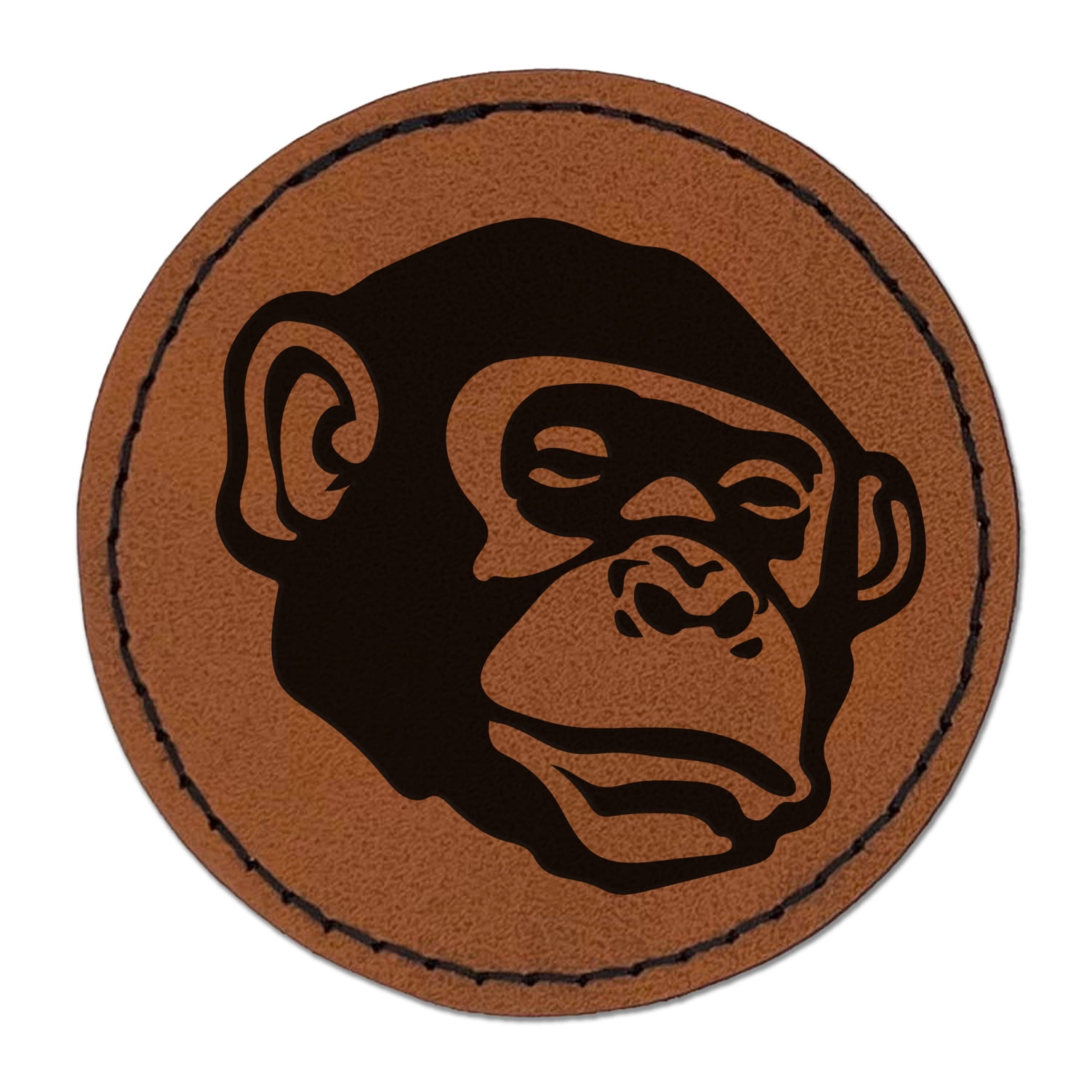 Bonobo Chimpanzee Ape Face 2.5" Faux Leather Round Engraved Iron-On ...